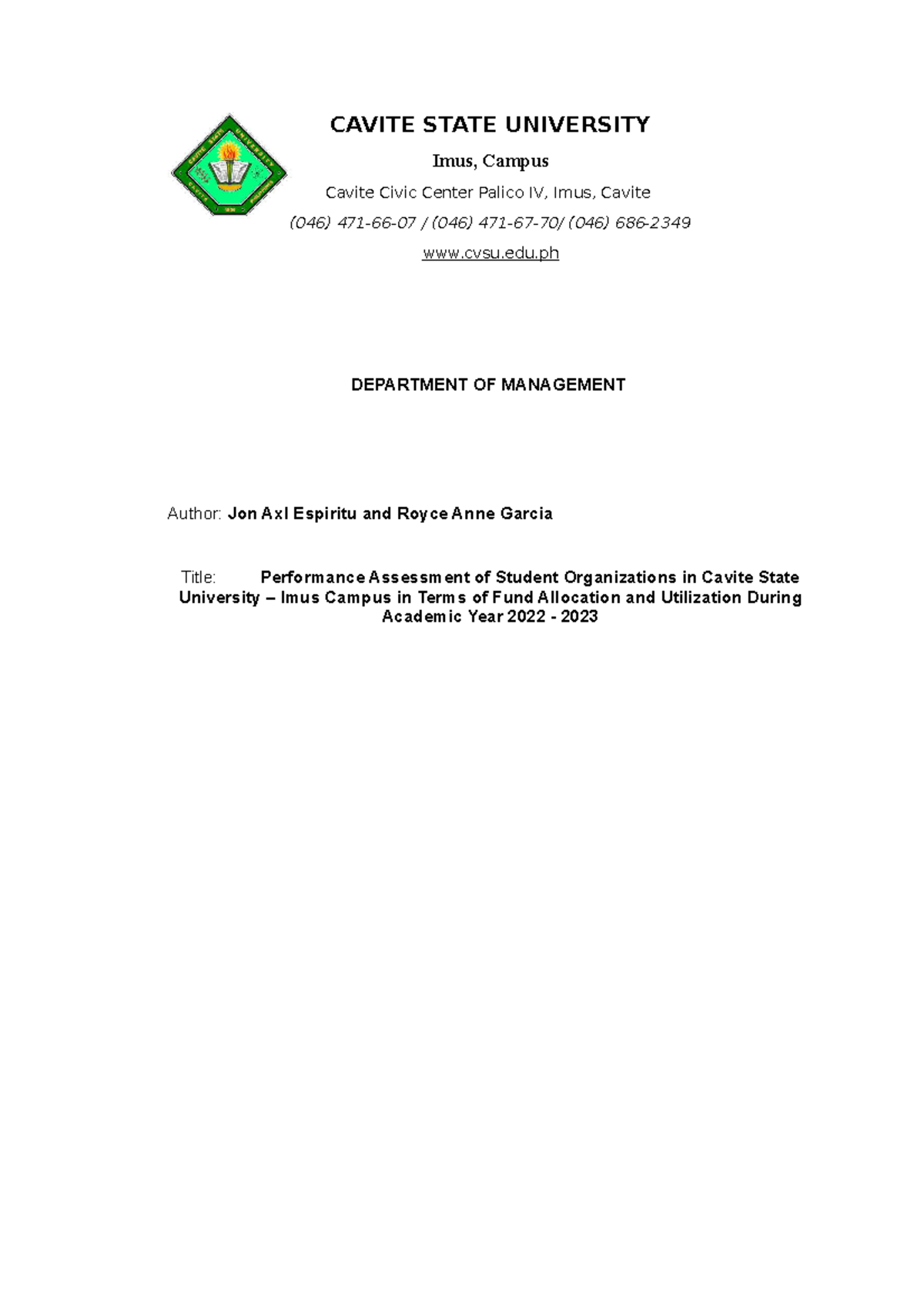 Thesis-for-revision send - CAVITE STATE UNIVERSITY Imus, Campus Cavite ...