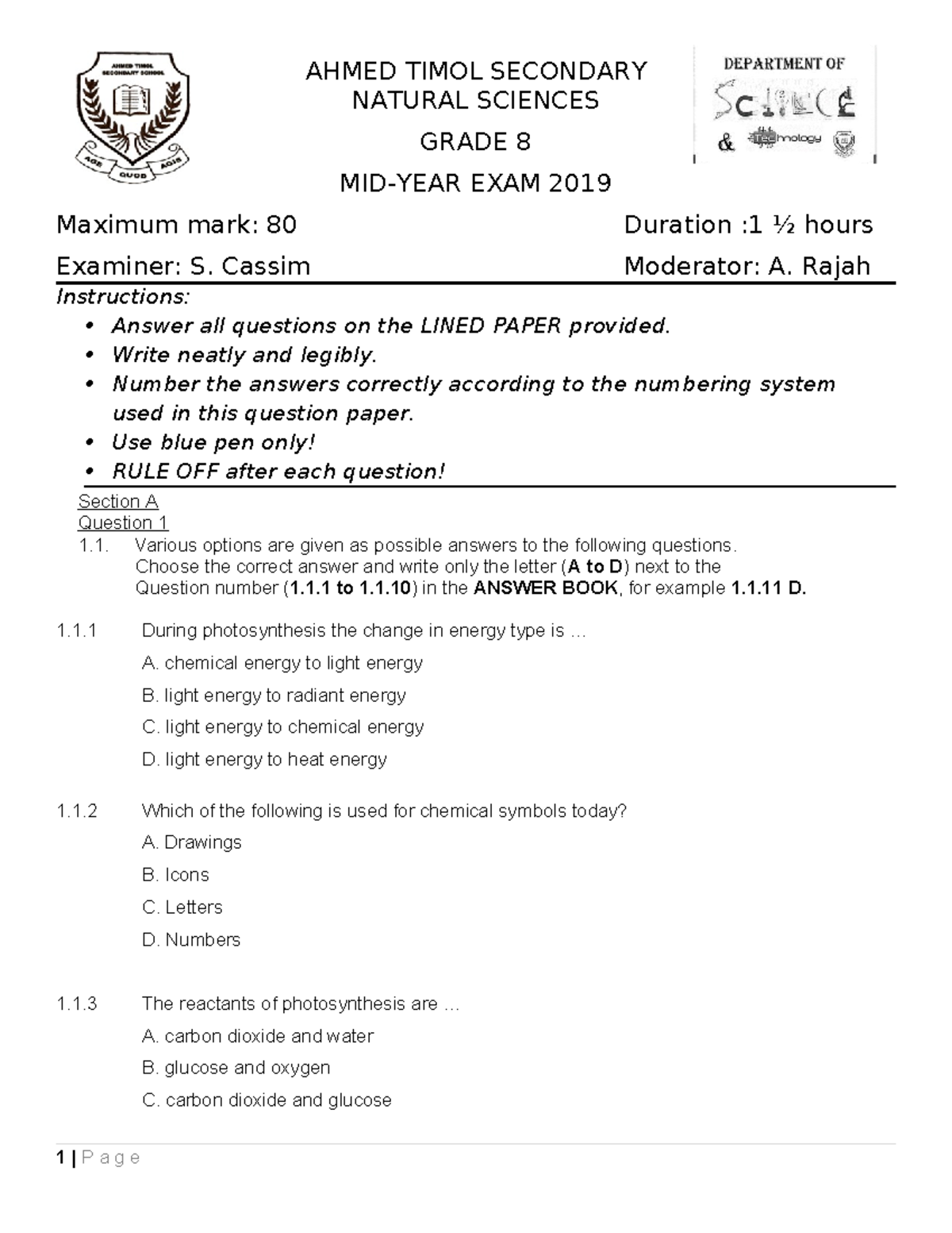 GRD 8ns exam june2019 Final - AHMED TIMOL SECONDARY NATURAL SCIENCES ...