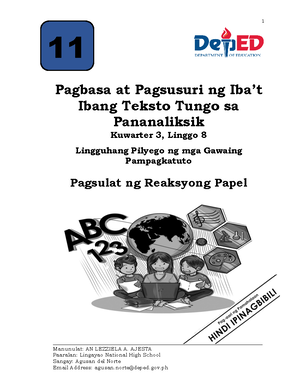 CNF Weeks 1 2 - ppg lesson cnf - MELC: Analyze the theme and techniques ...