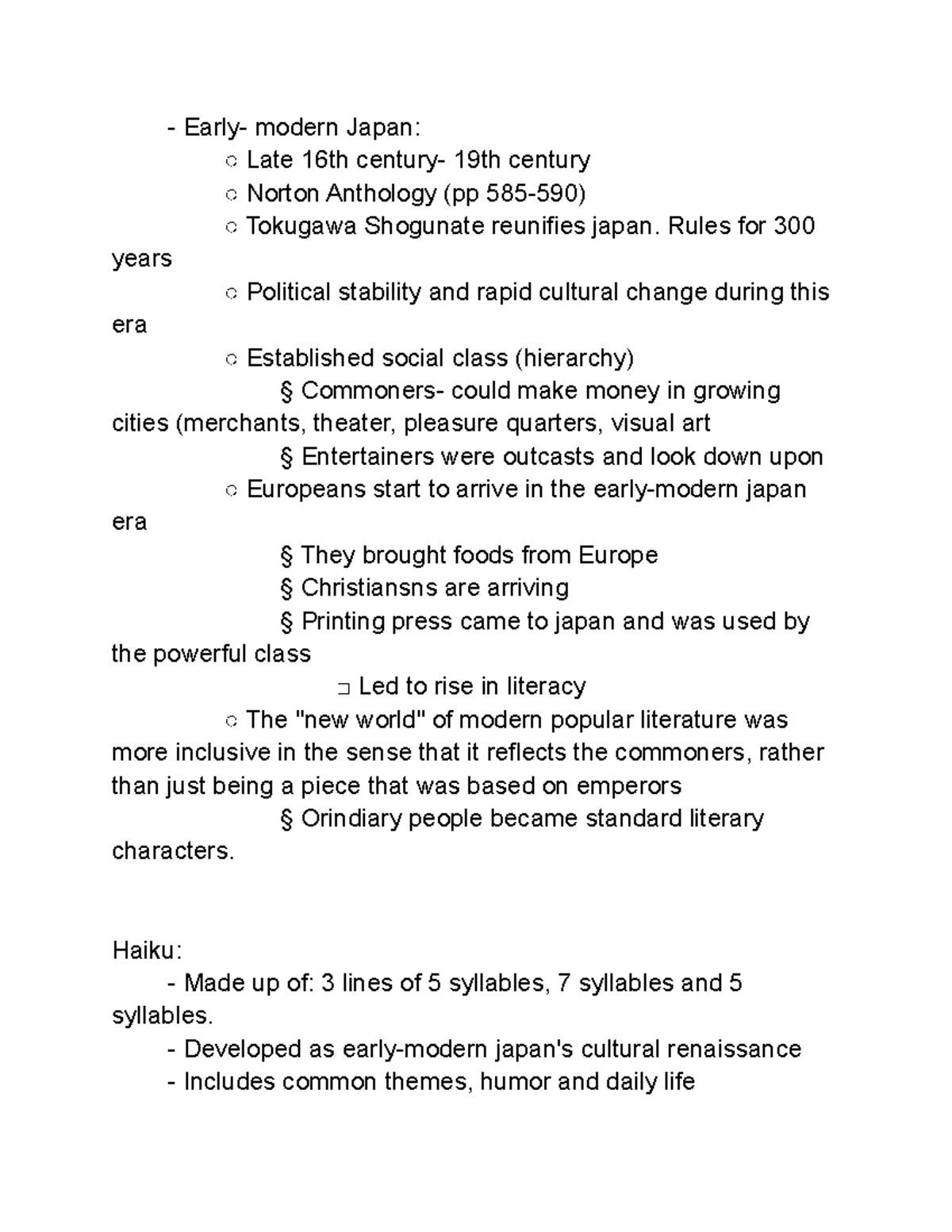 Haiku Notes - Early- modern Japan: Late 16th century- 19th century ...