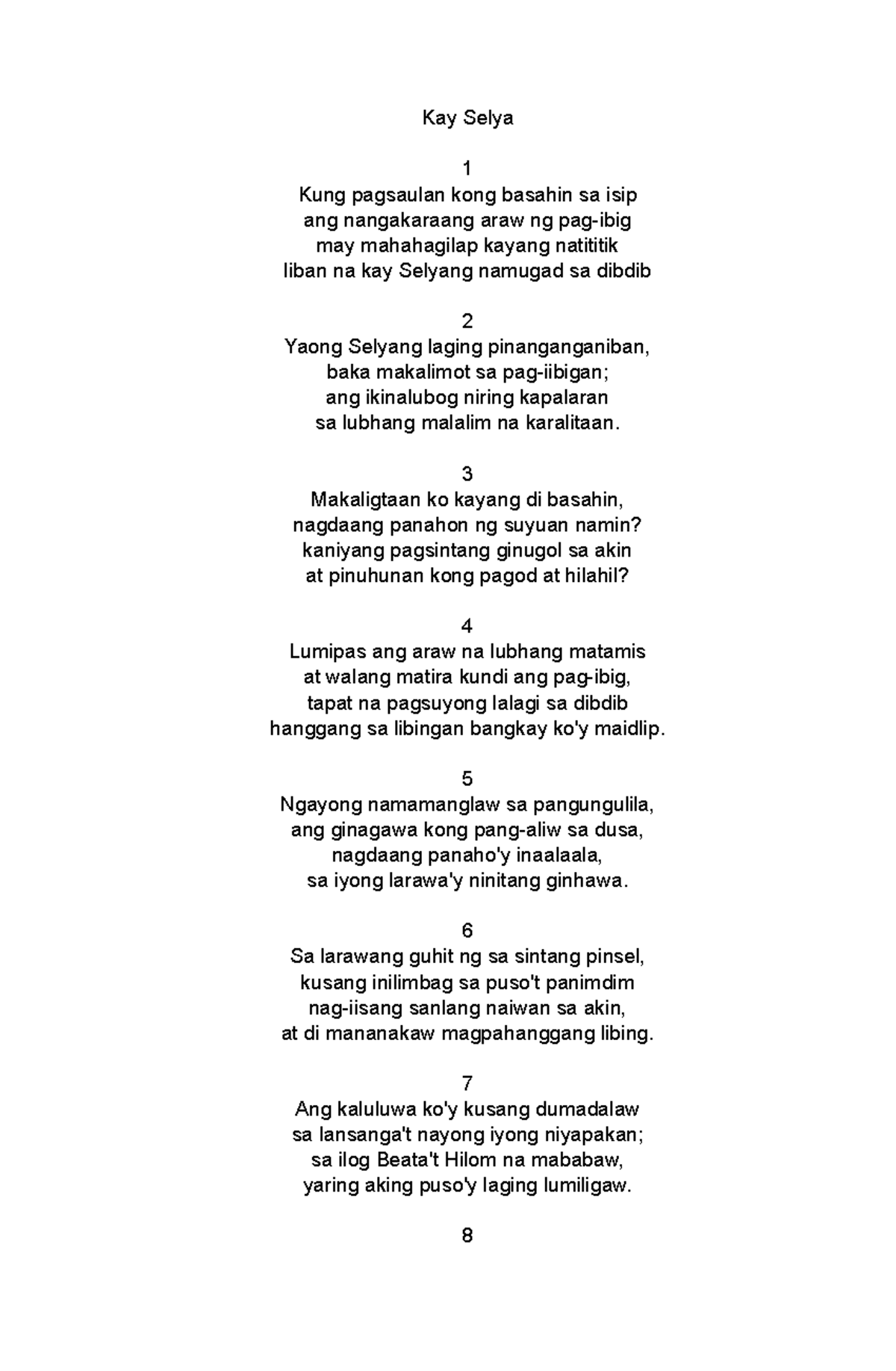 Kay Selya - Hope - Kay Selya 1 Kung pagsaulan kong basahin sa isip ang ...