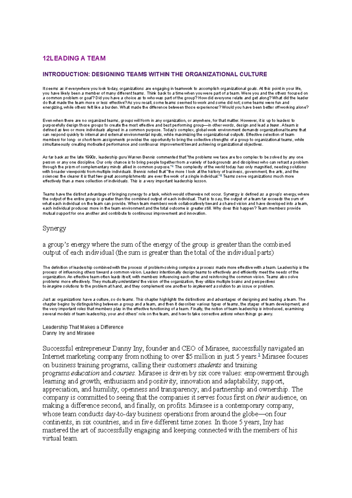 Chapter 12 - 12LEADING A TEAM INTRODUCTION: DESIGNING TEAMS WITHIN THE ...