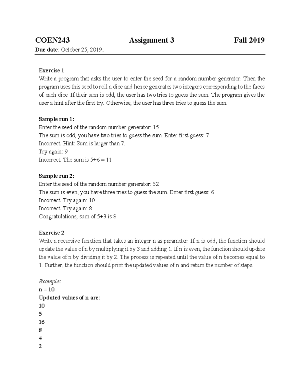 A3 2019 - assignment 3 with chadi - COEN243 Assignment 3 Fall 2019 Due ...