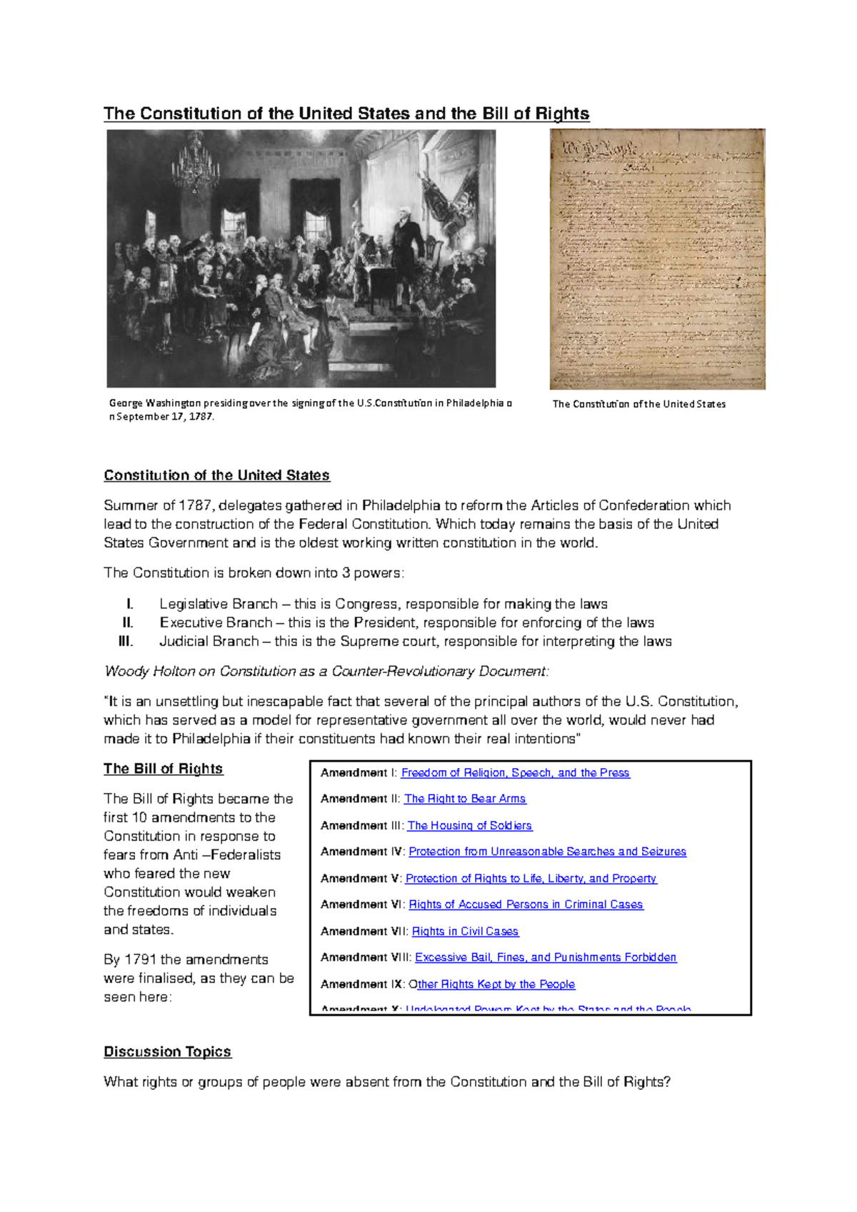 2A Presentation Handout - The Constitution of the United States and the ...