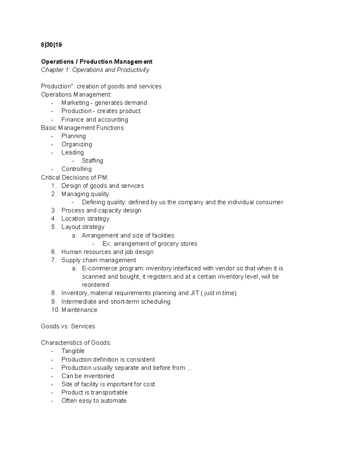Production Management Notes - 8|30| Operations / Production Management ...