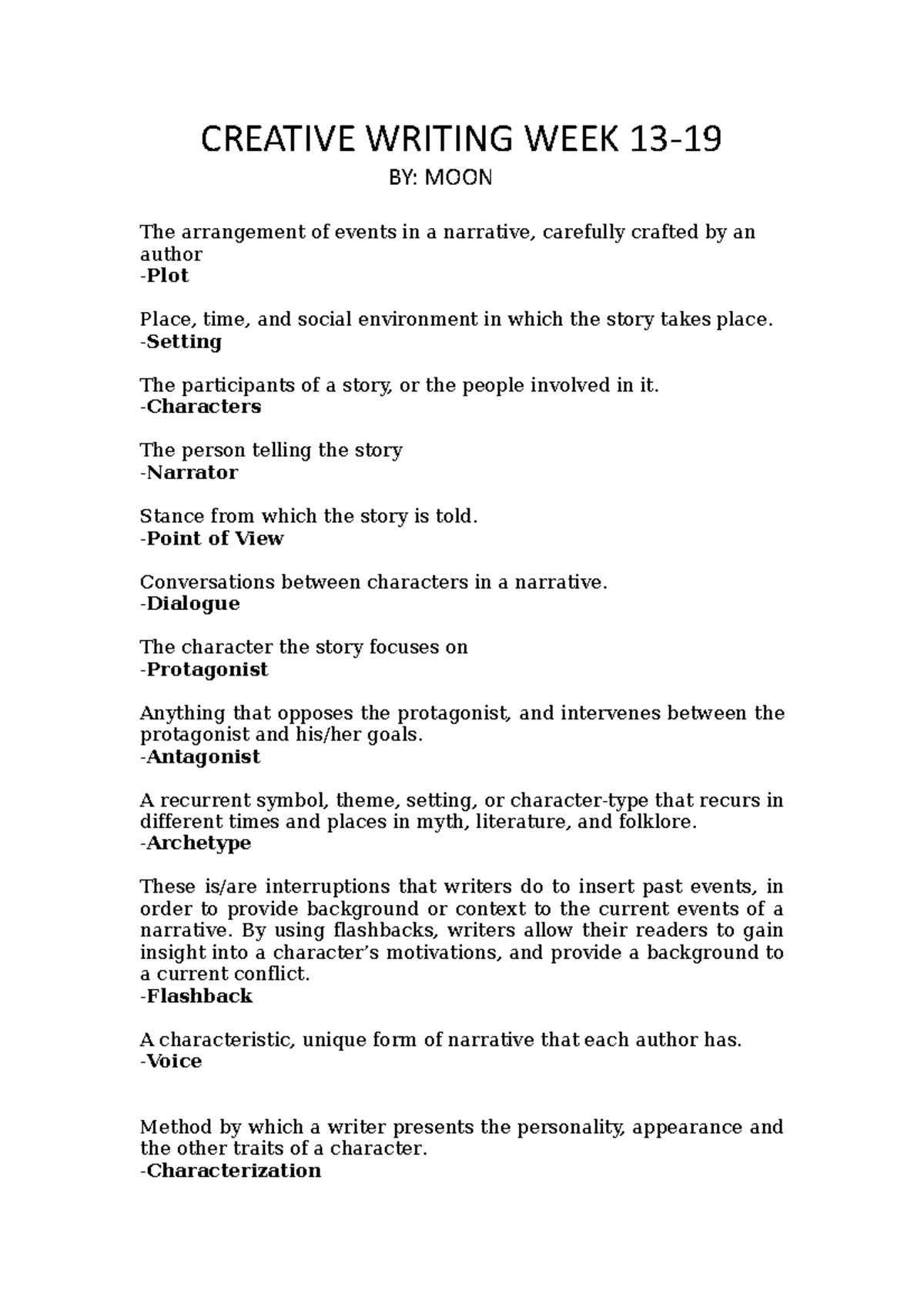 Creative Writing WEEK 13 19 - CREATIVE WRITING WEEK 13- BY: MOON The ...