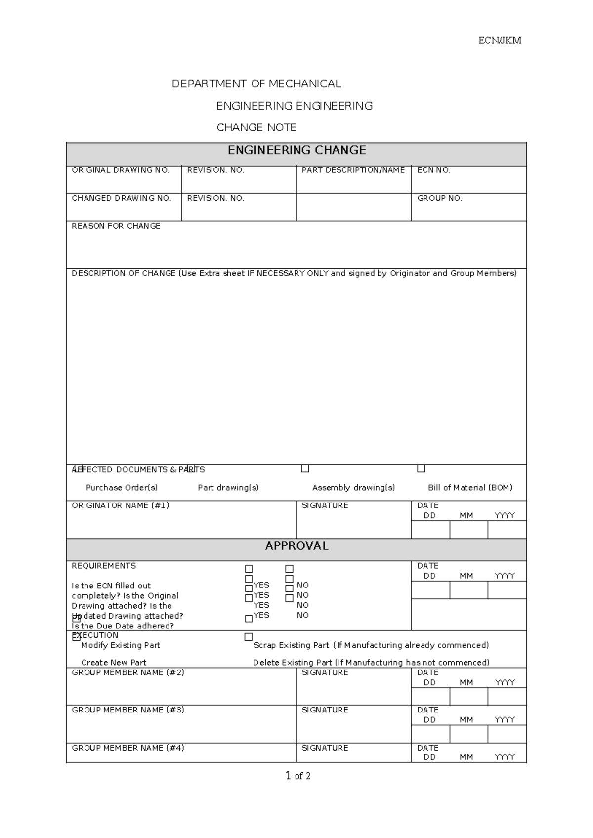 ECN- Gearbox Case - example of ecn for capstone project - ECN/JKM 1 of ...