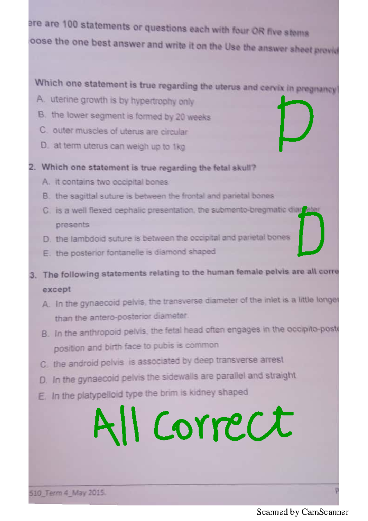 Obs and gyn paper combination - Obstetrics and gynecology - Studocu