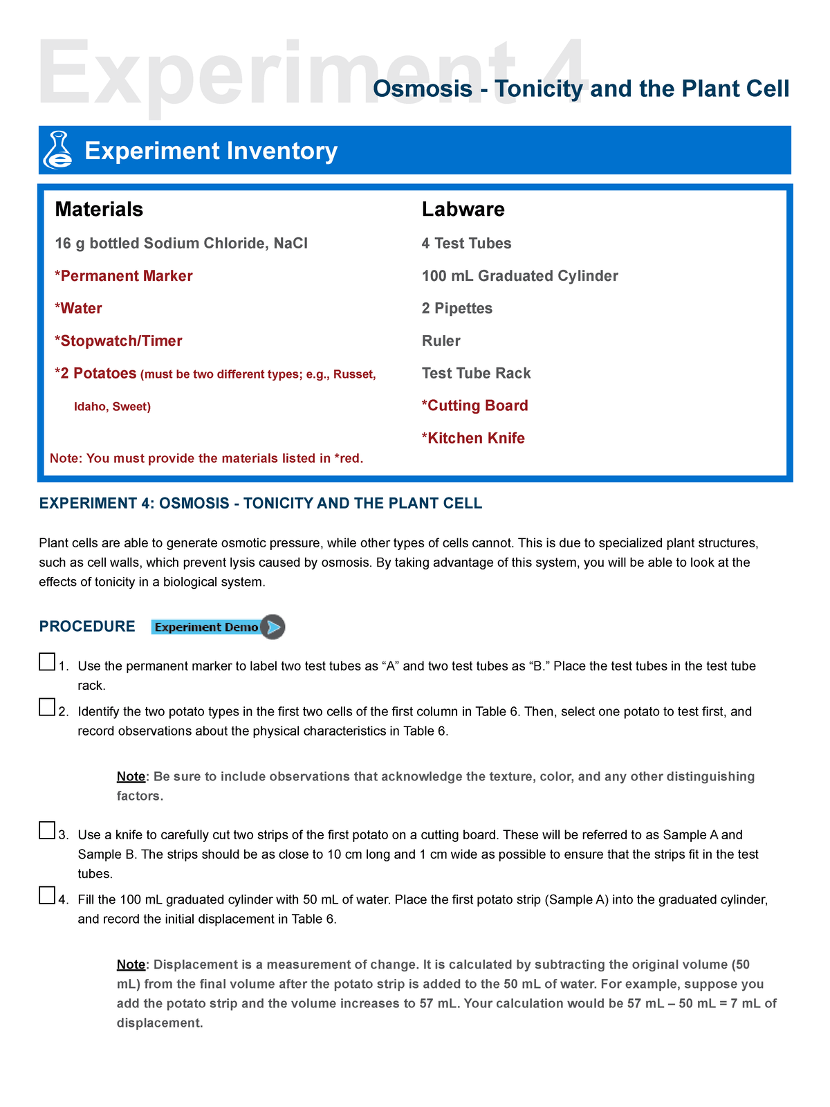 GB 1713 L06 Exp4 Osmosis Ton - Experiment 4Osmosis - Tonicity and the Plant Cell Experiment ...