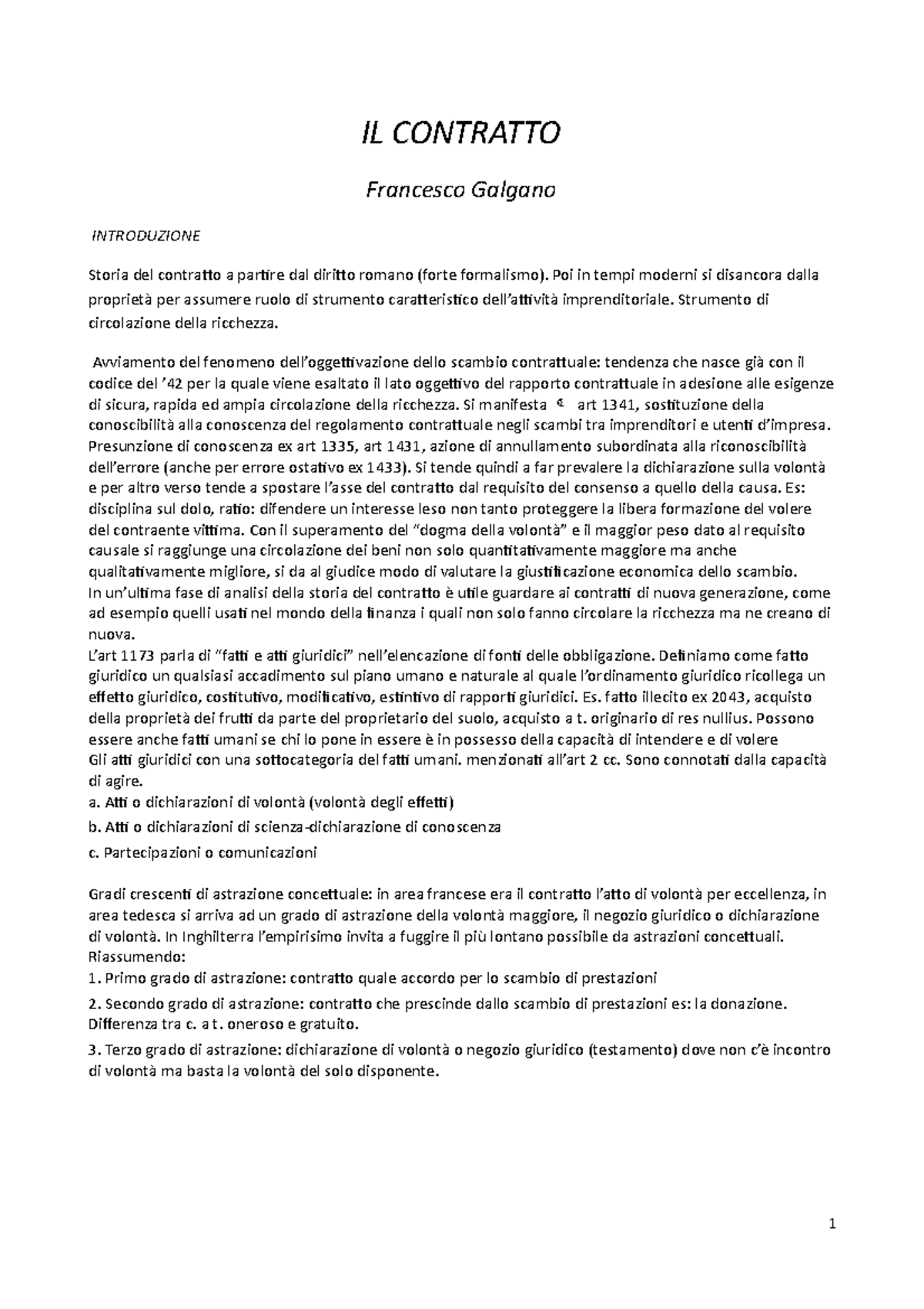 Il Contratto - Francesco Galgano (diritto civile Pascuzzi unitn) - IL ...
