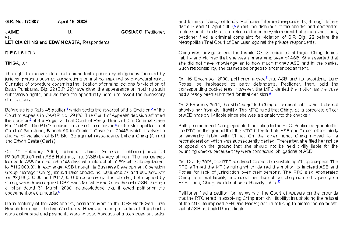 #Rule 111 Cases - Lecture notes 1 - G. No. 173807 April 16, 2009 JAIME ...