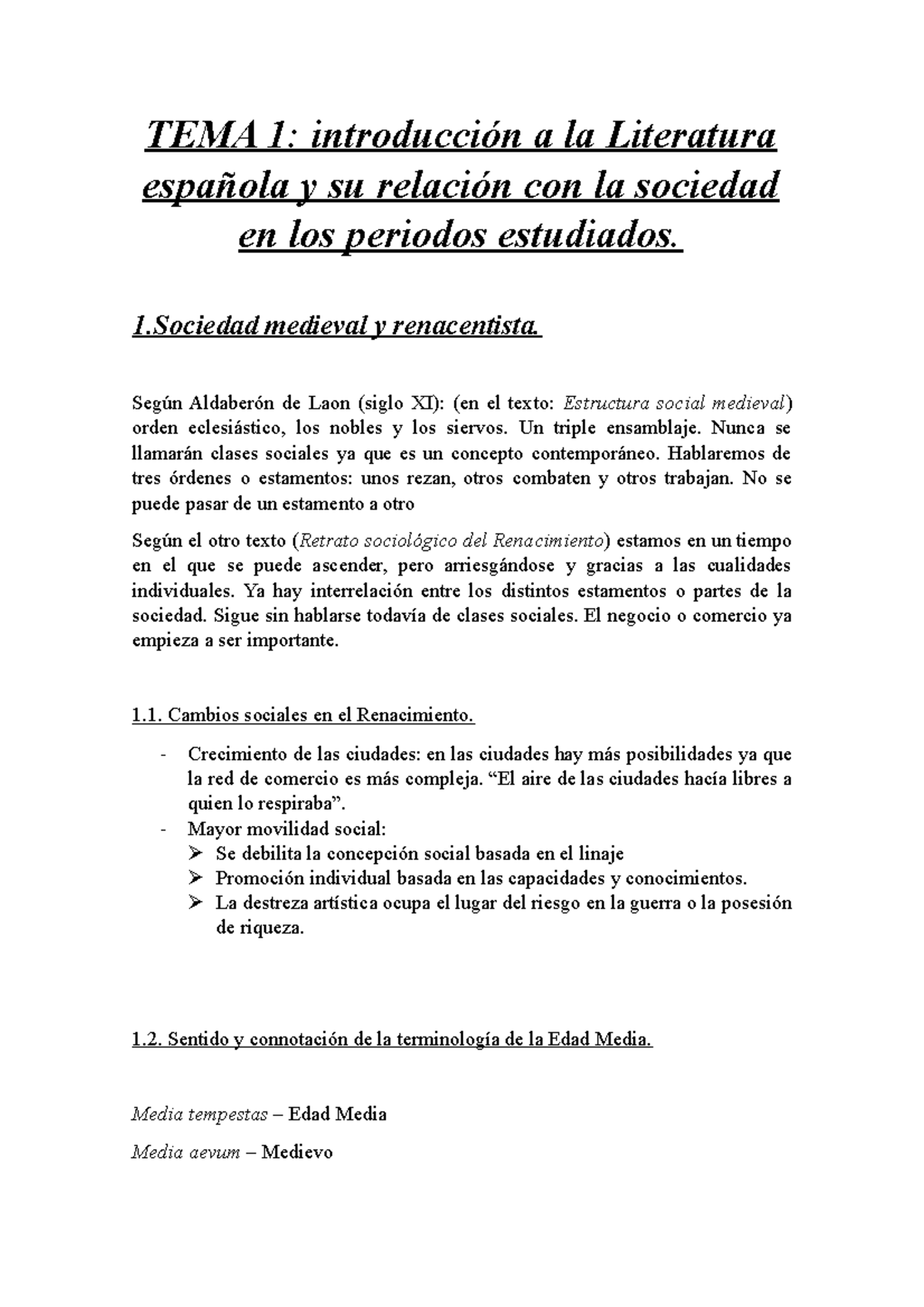 TEMA 1 - Apuntes 1 - TEMA 1: introducción a la Literatura española y su ...