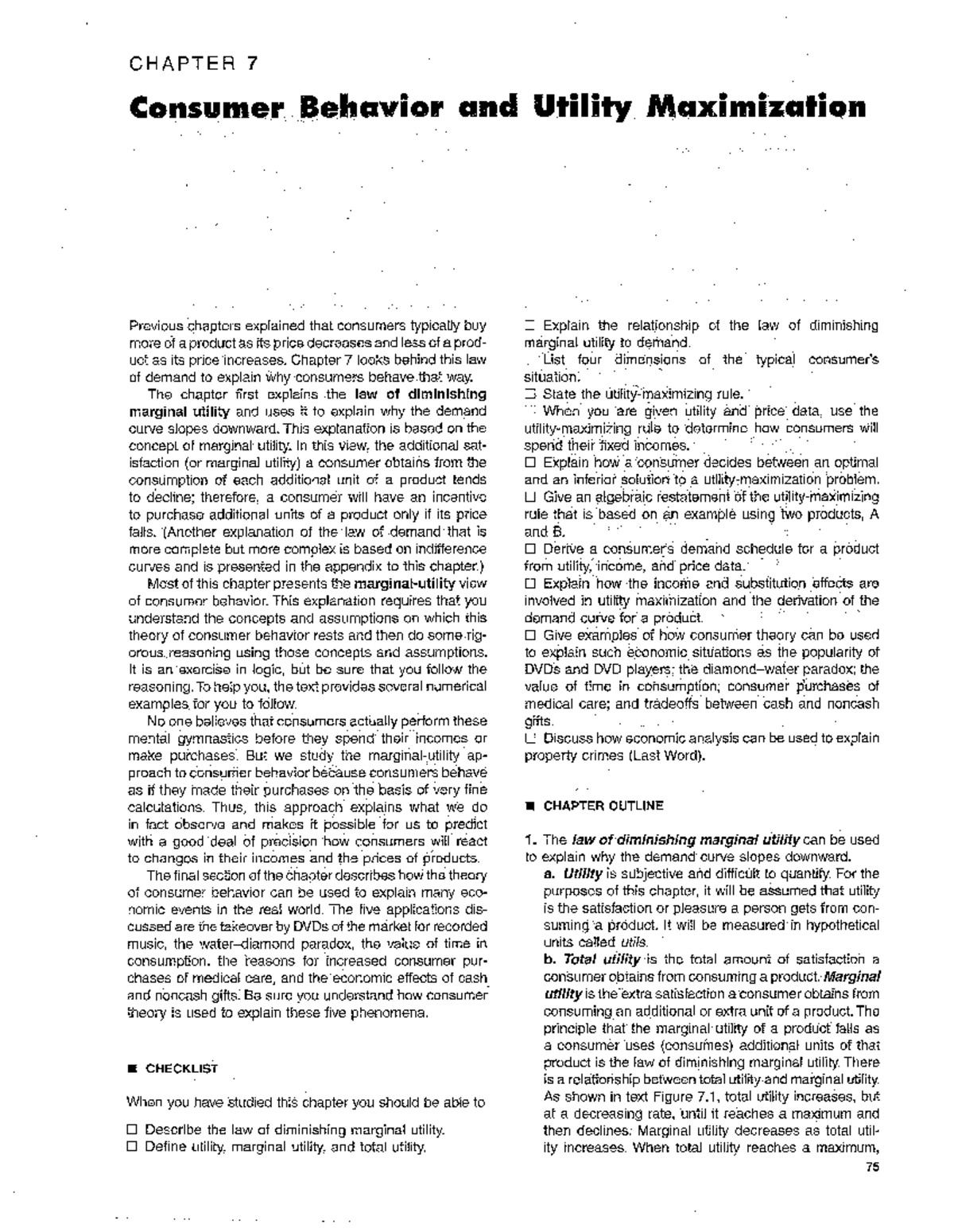 Chapter 7 Study Guide - work - CHAPTER 7 Consumer Behavior and Utility ...