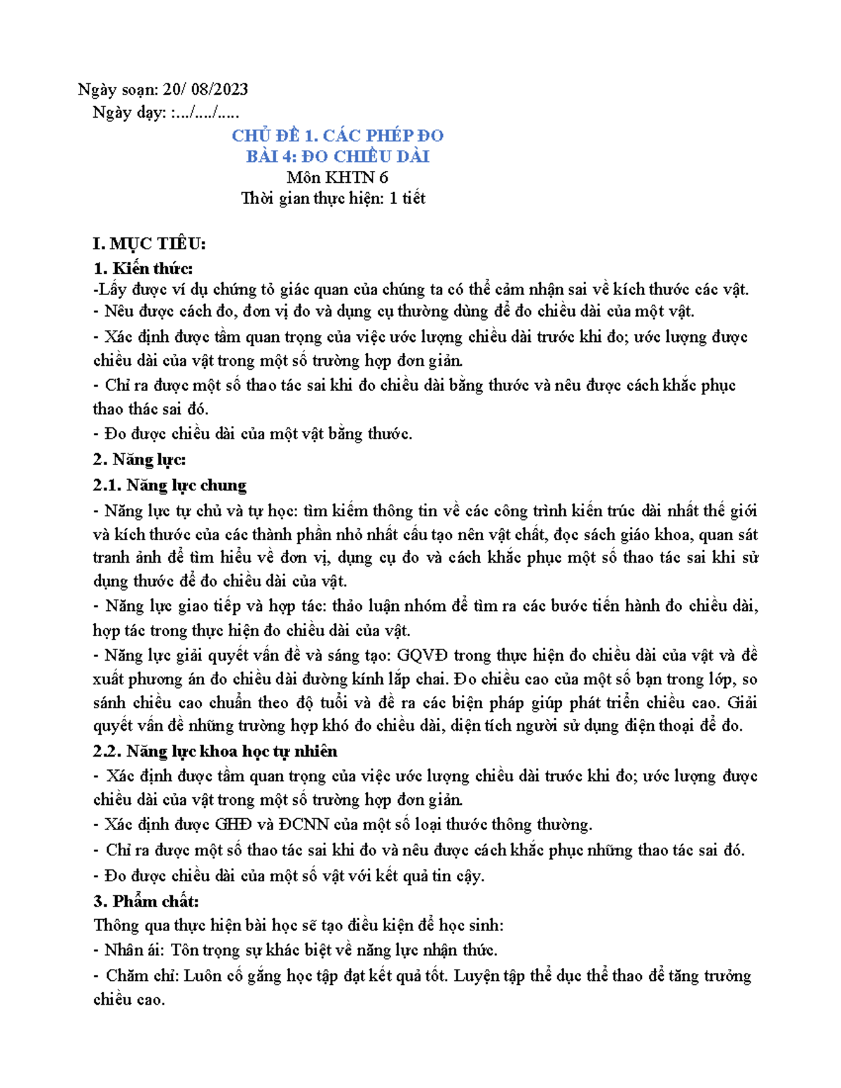 BAI4. DO Chieu DAI - suport - Ngày soạn: 2 0 / 08/ Ngày dạy ...