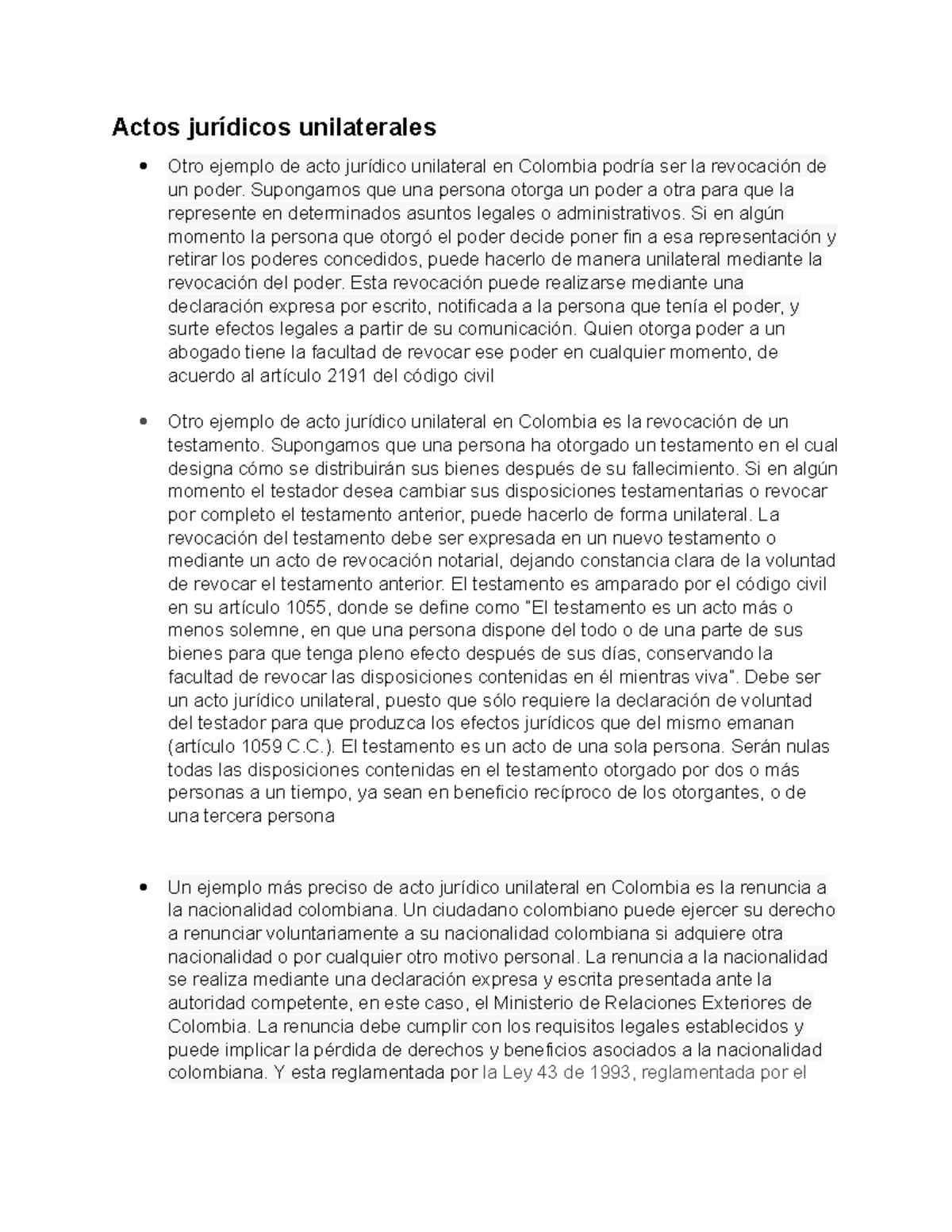 Actos jurídicos unilaterales - Actos jurídicos unilaterales Otro ...
