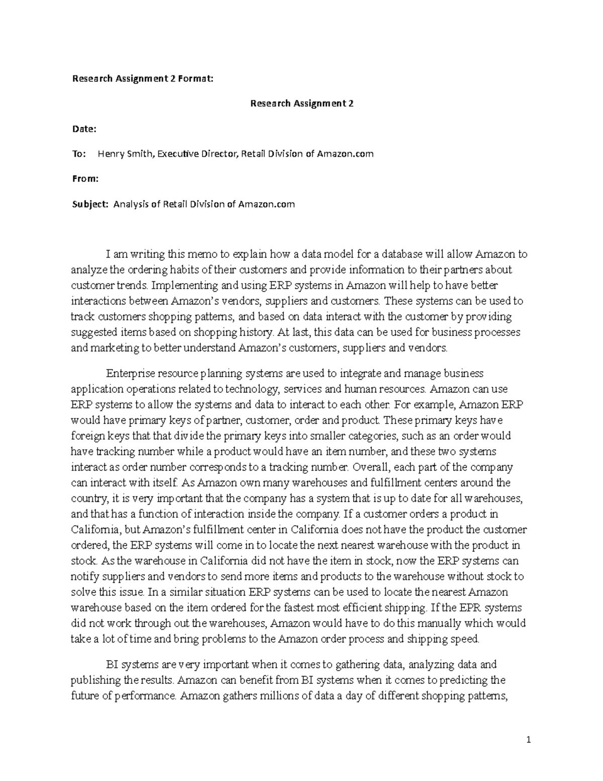 Memo2 - Memo 2 in detail - Research Assignment 2 Format: Research ...