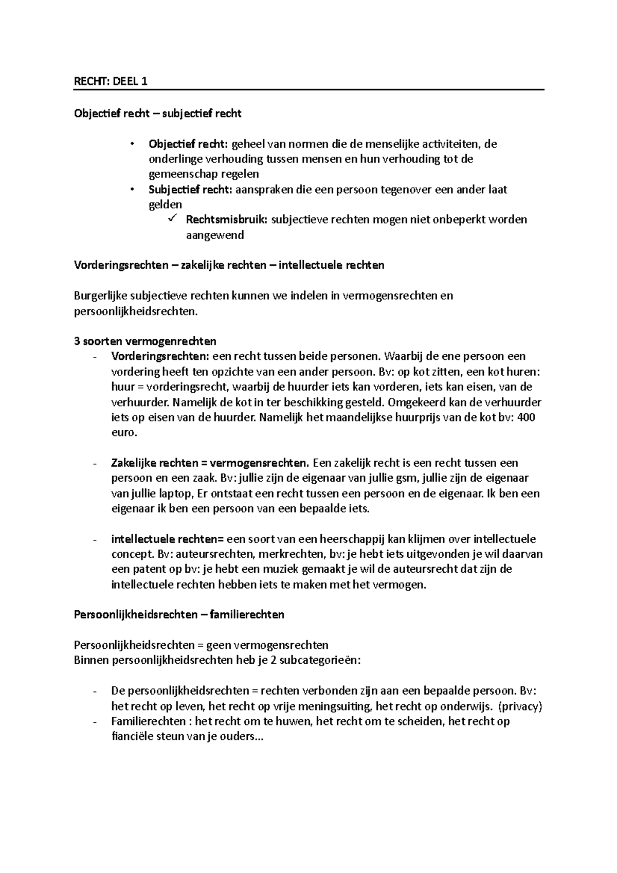 Recht- DEEL 1 - RECHT: DEEL 1 Objectief recht – subjectief recht ...