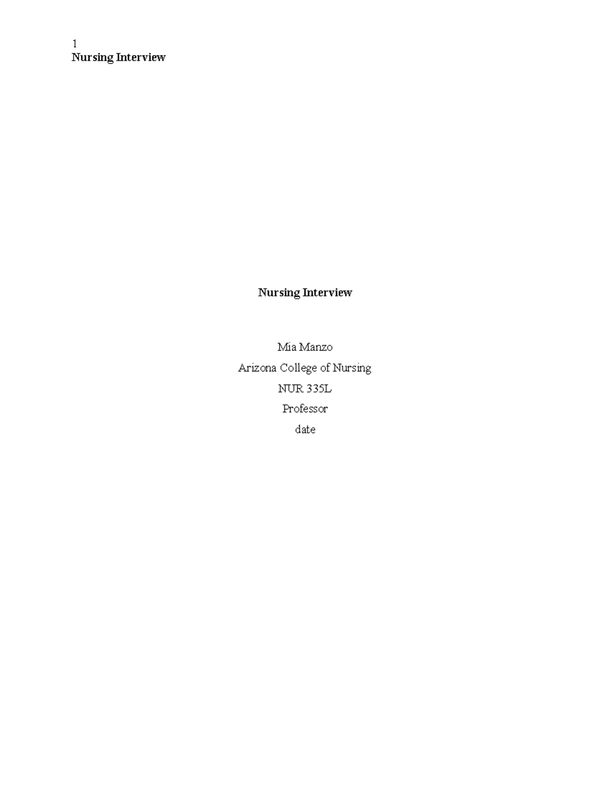 Nursing Interview - Summary Medical Surgical - 1 Nursing Interview ...