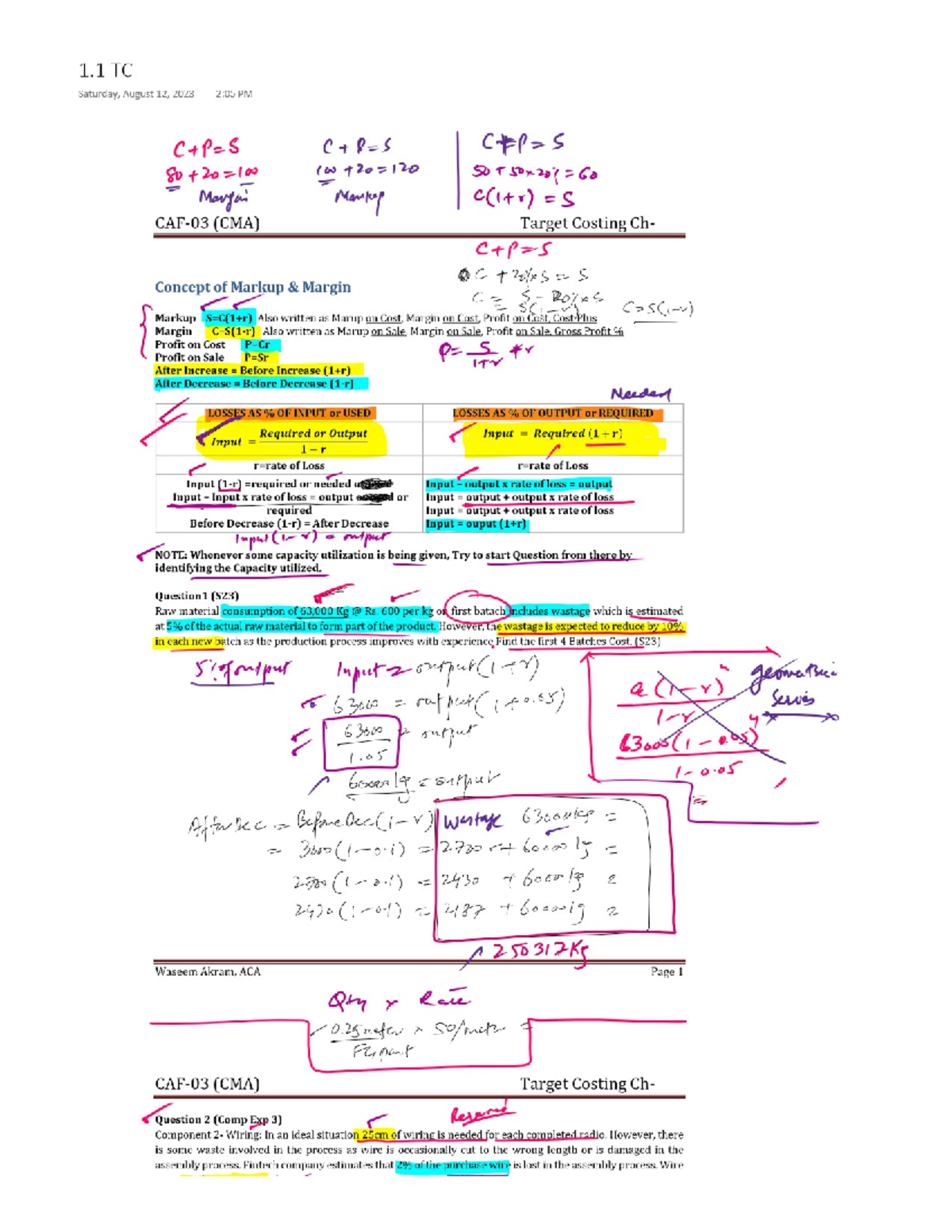2.1 Target Costing - notes - Cost and Management Accounting - Studocu