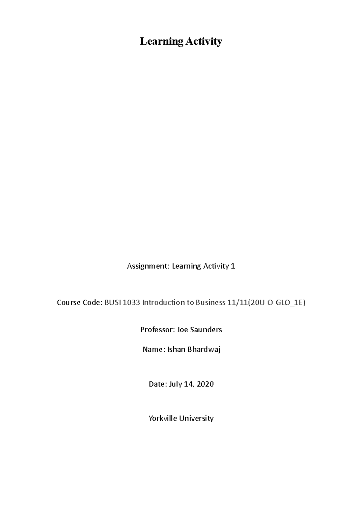 Learning Activity - 1 Assignment by Ishan Bhardwaj - Learning Activity ...