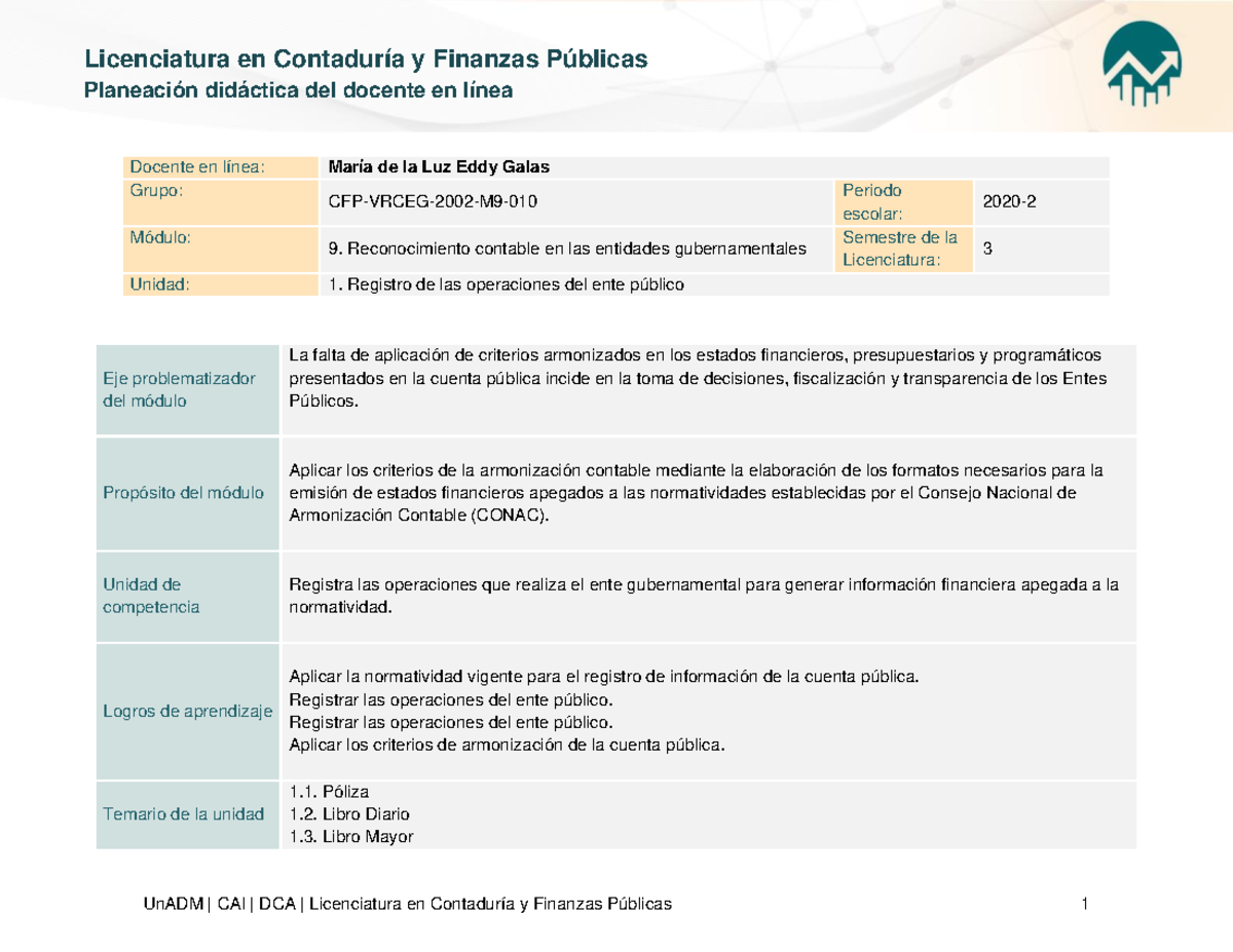 LCFP M9 U1 Planeación Didáctica - Planeación didáctica del docente en ...