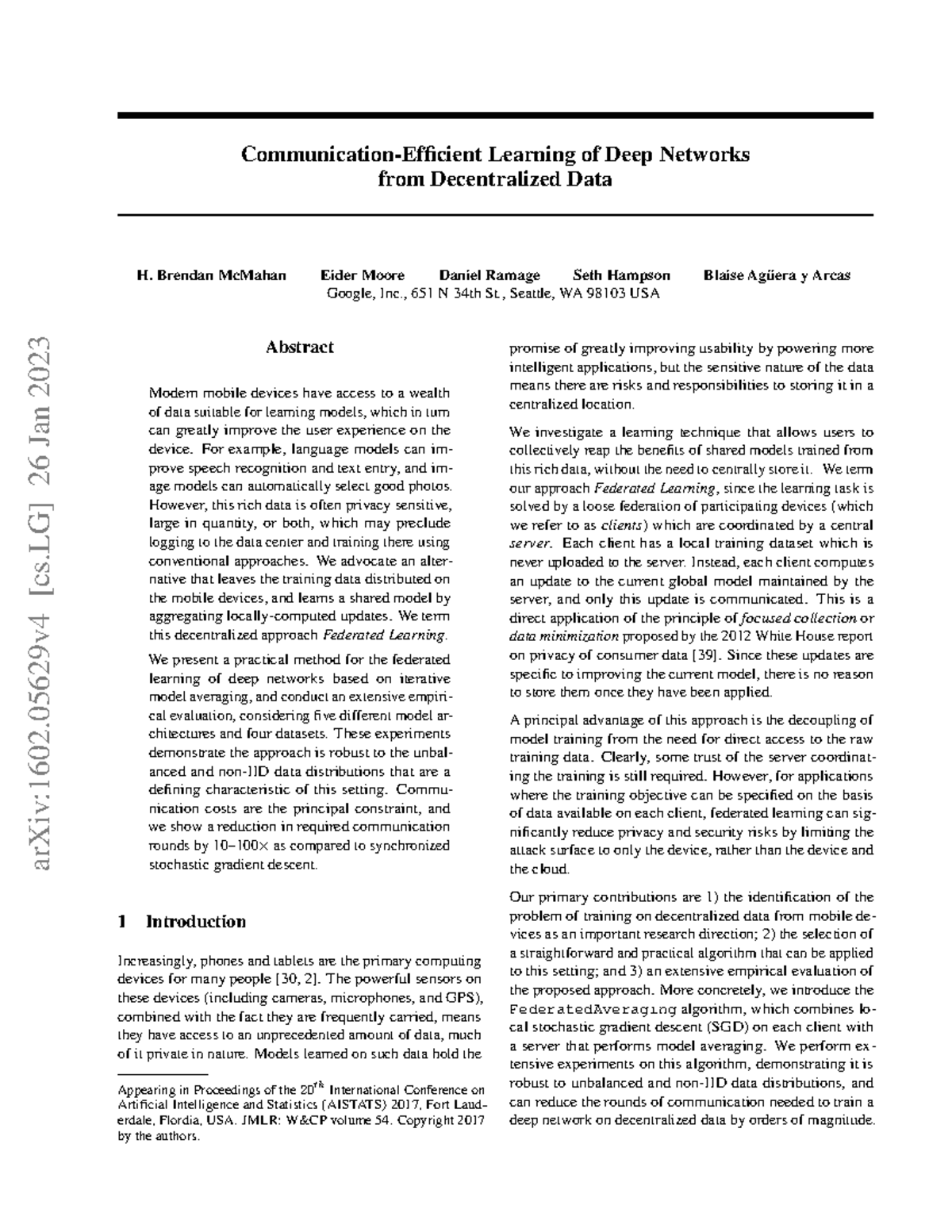 1602 - Bhfhjjj - Communication-Efficient Learning of Deep Networks from Decentralized Data H ...