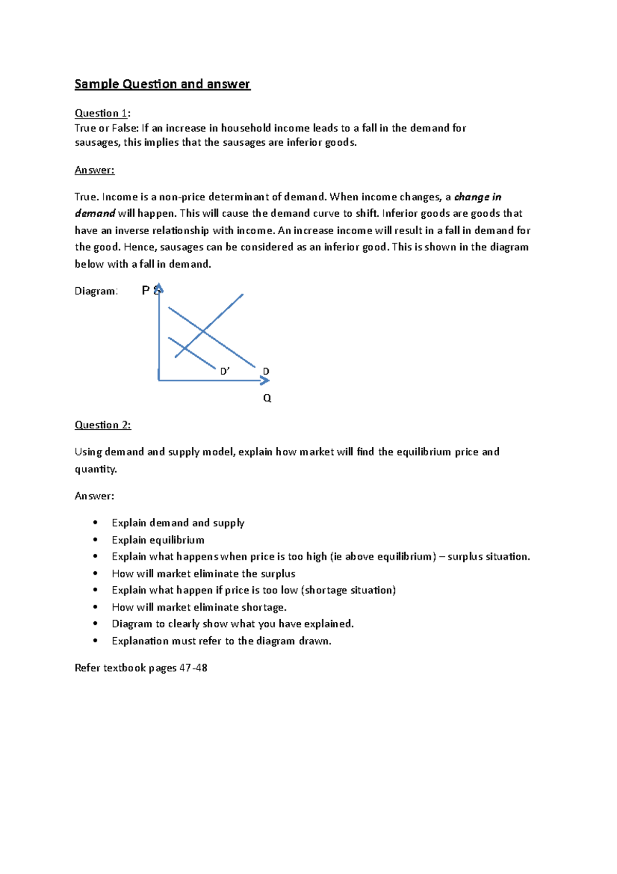 Sample/practice exam, questions and answers - Sample Question and ...