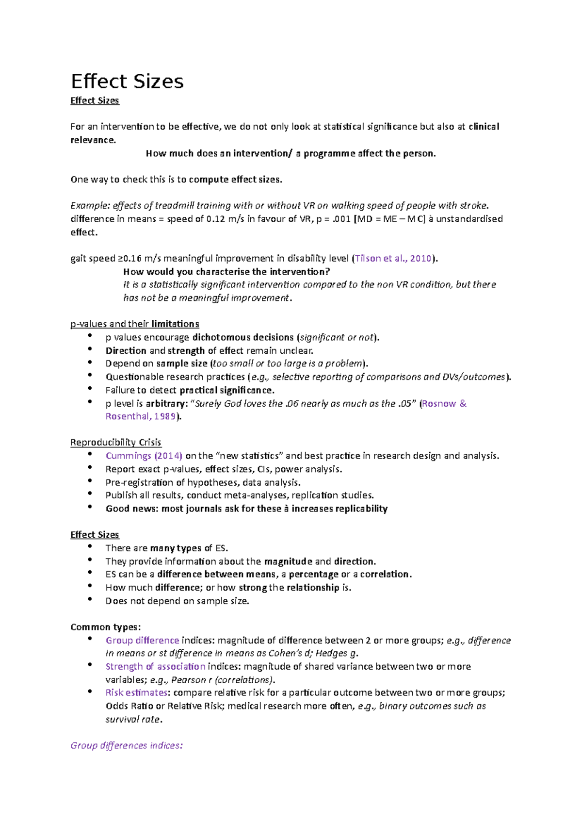 Effect Sizes Qrm Lecture Notes Effect Sizes Effect Sizes For An Intervention To Be Effective