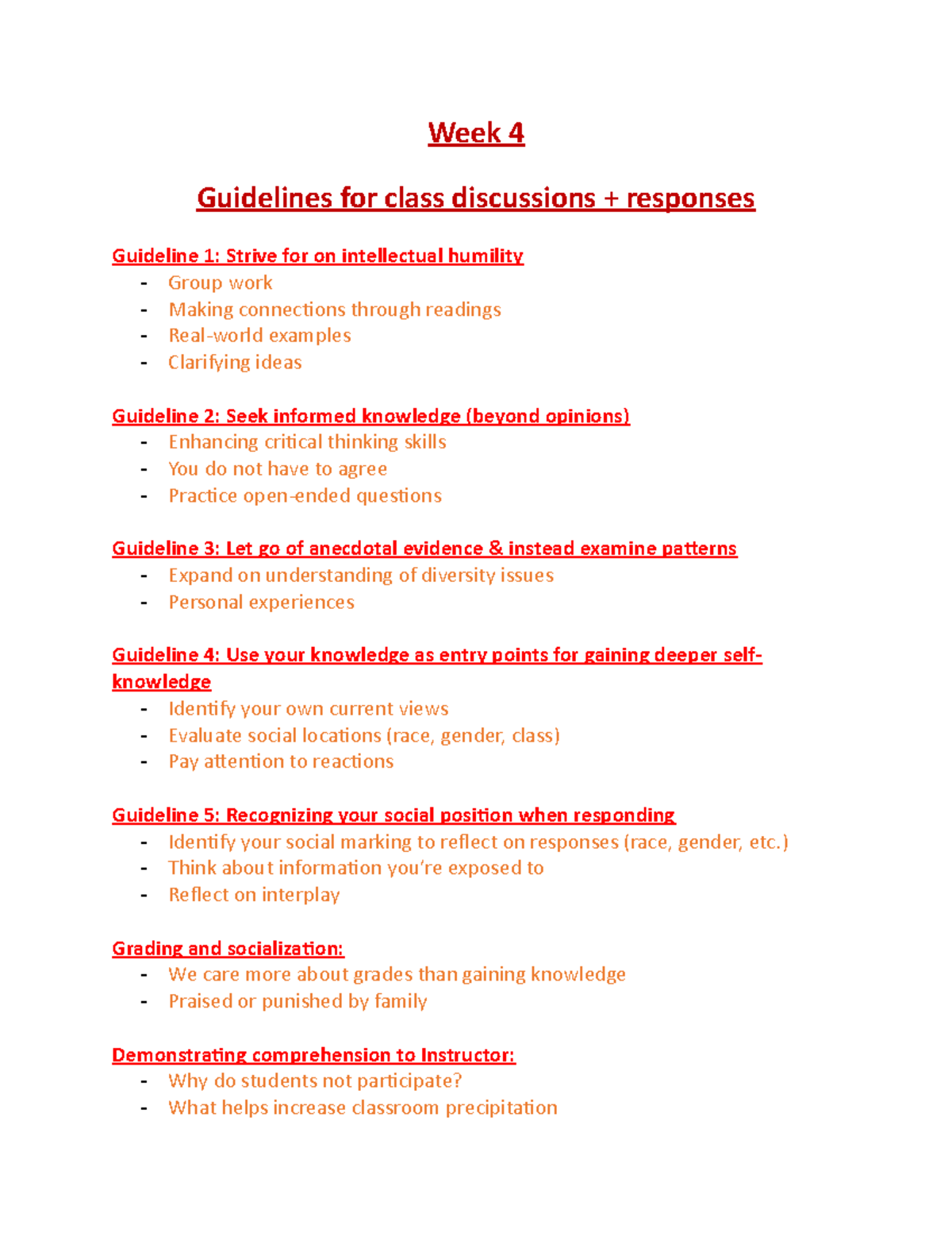 Week 4 - Prof. Ruby Tabassum - Week 4 Guidelines for class discussions ...
