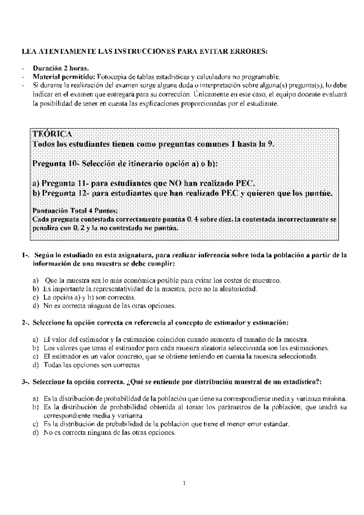 Examen enero 2024 - Inferencia Estadística (Economía) - Studocu