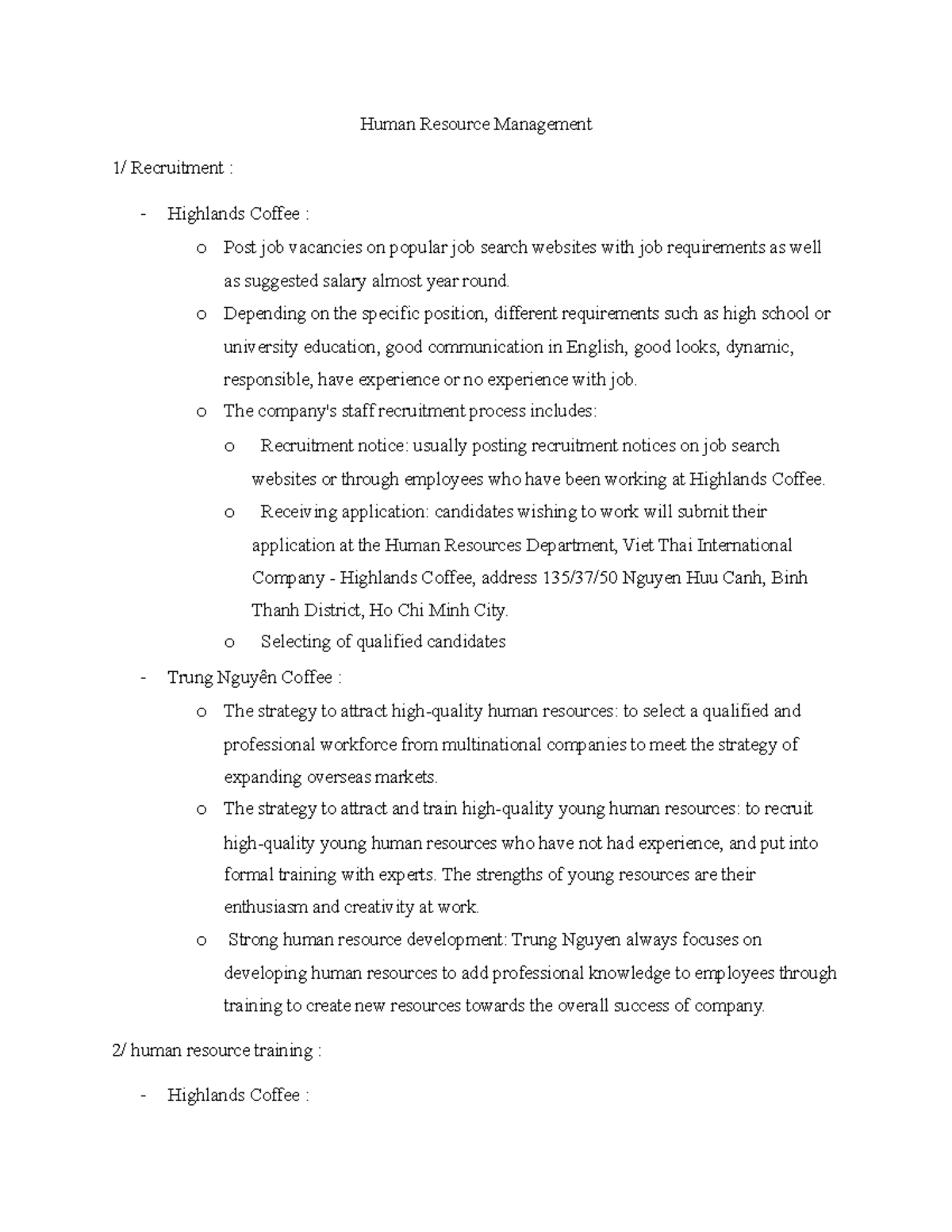 Human Resource Management - o Depending on the specific position ...