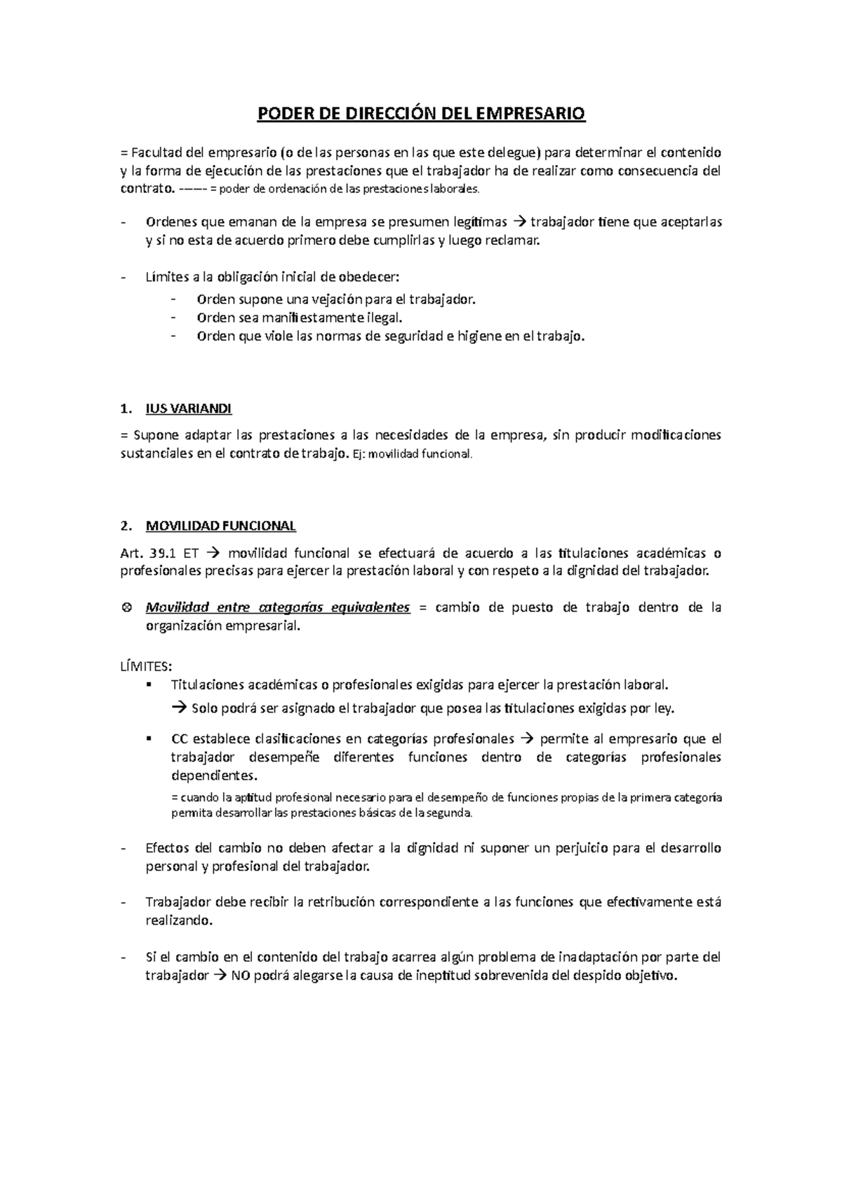 10. Poder DE Dirección DEL Empresario - PODER DE DIRECCIÓN DEL ...