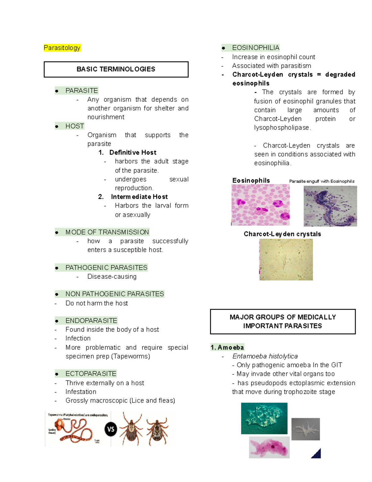 Parasitology SPC - Parasitology BASIC TERMINOLOGIES PARASITE Any ...