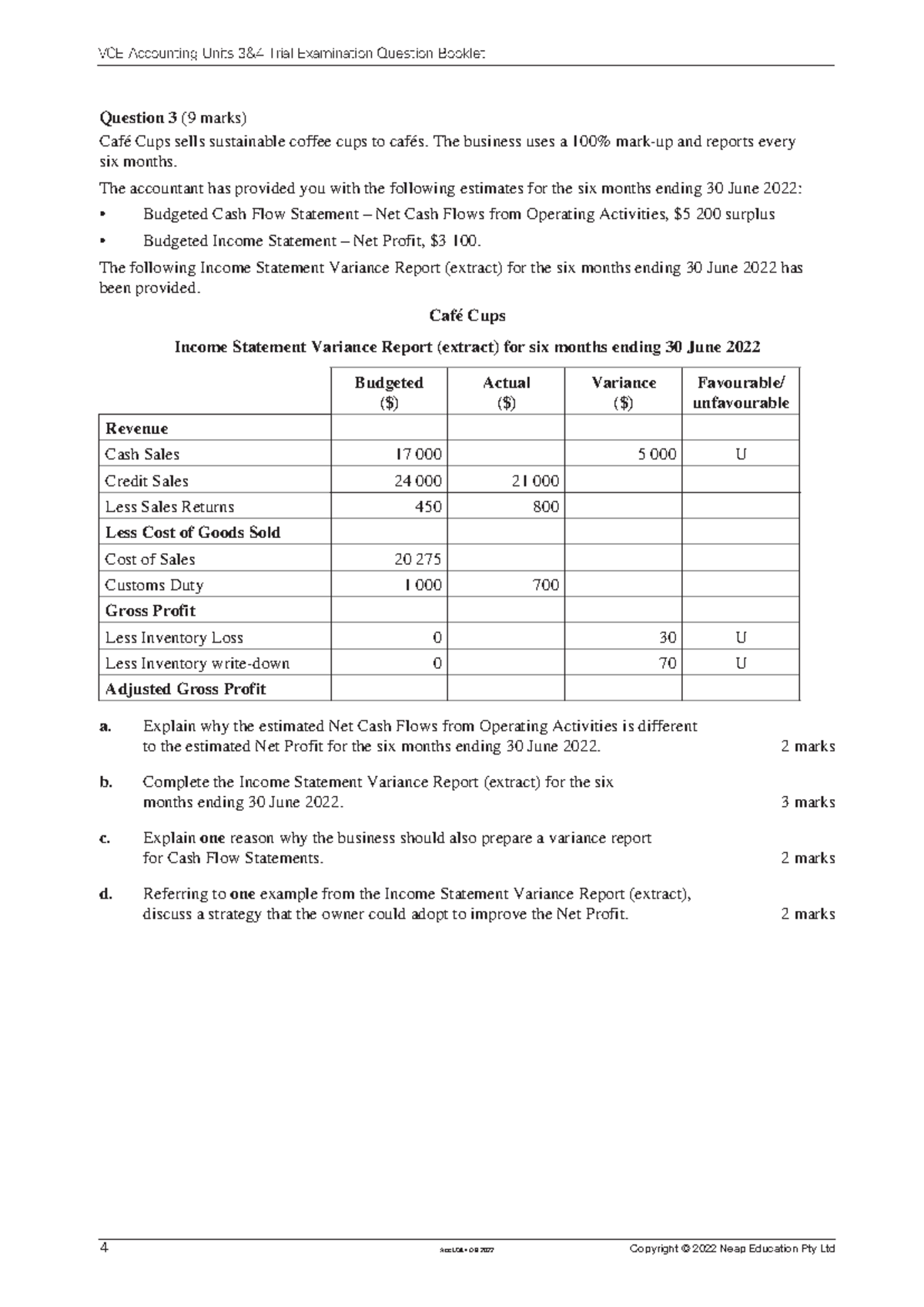 2022 NEAP Question Booklet - VCE Accounting Units 3&4 Trial Examination ...