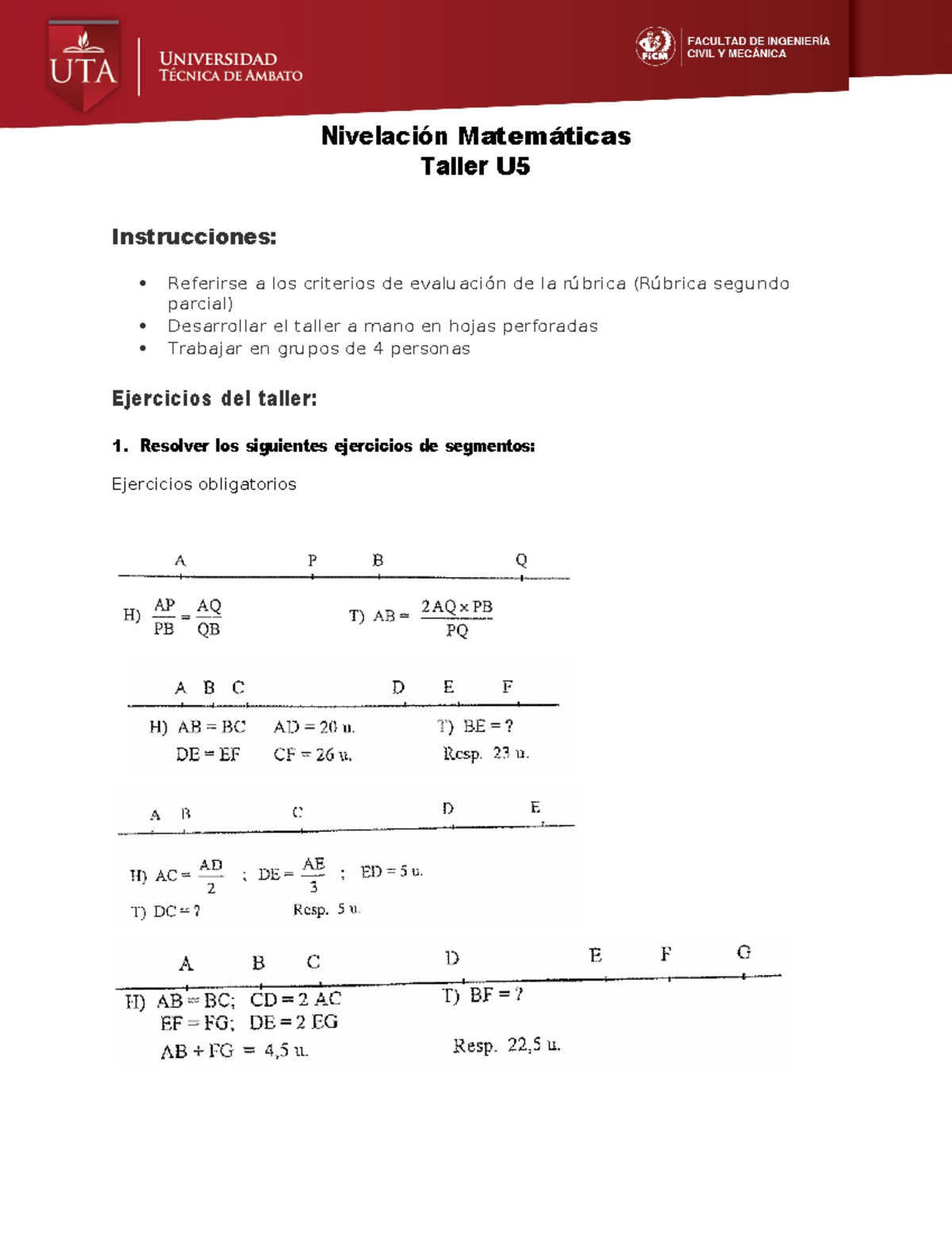 Taller U5 Completo - fisica vectores - Nivelación Matemáticas Taller U Instrucciones: Referirse ...