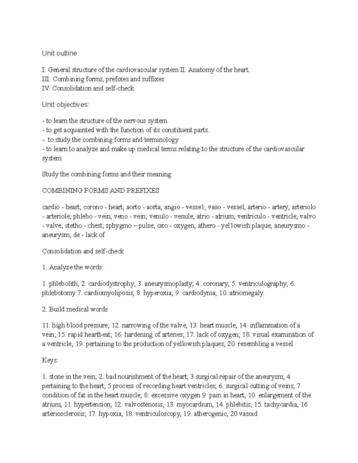 Medical terminology 15 - Unit outline I. General structure of the ...
