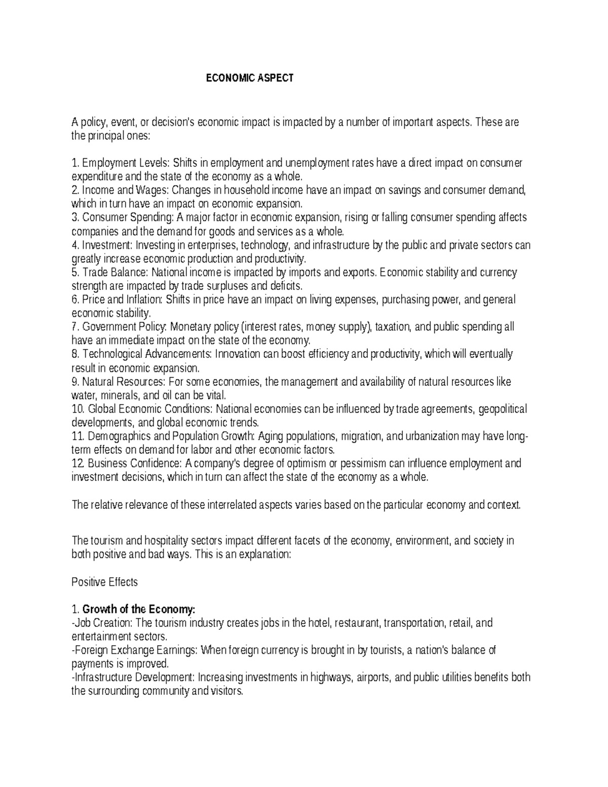 Economic- Aspect - FVGDYHGTJUYGTUJ - ECONOMIC ASPECT A policy, event ...