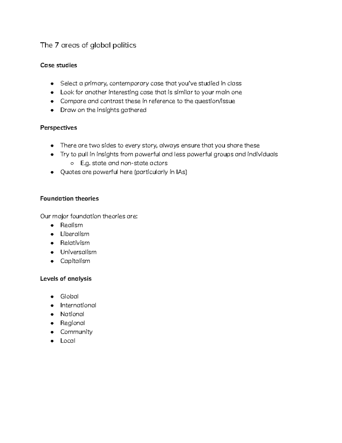 7 areas - The 7 areas of global politics Case studies Select a primary ...