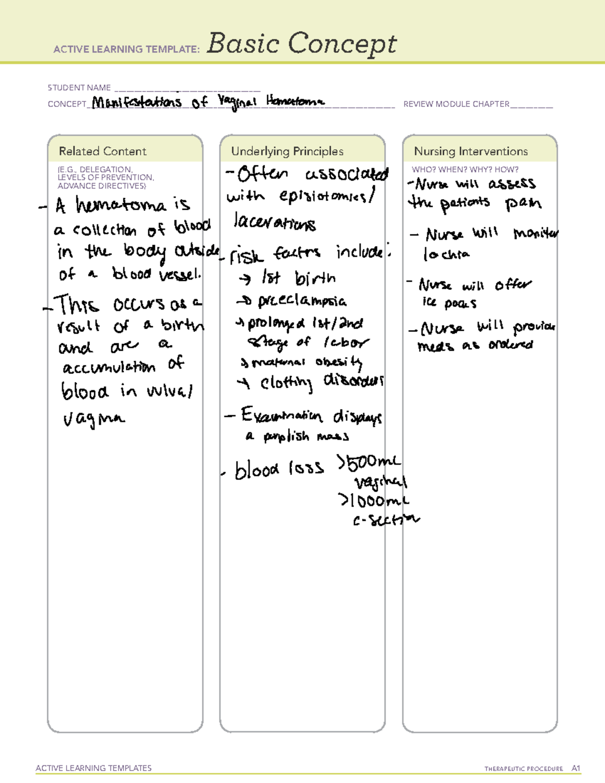 ATI Manifestations of Vaginal Hematoma - ACTIVE LEARNING TEMPLATES ...