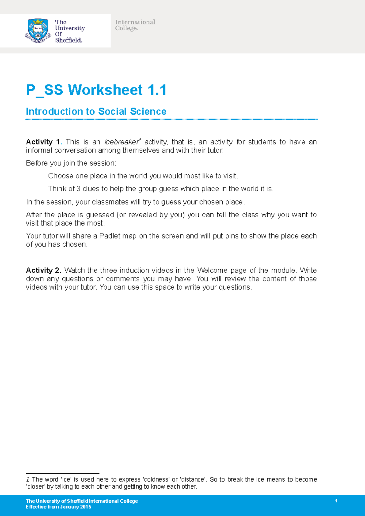 P SS Worksheet 1 - John - P_SS Worksheet 1. Introduction to Social ...