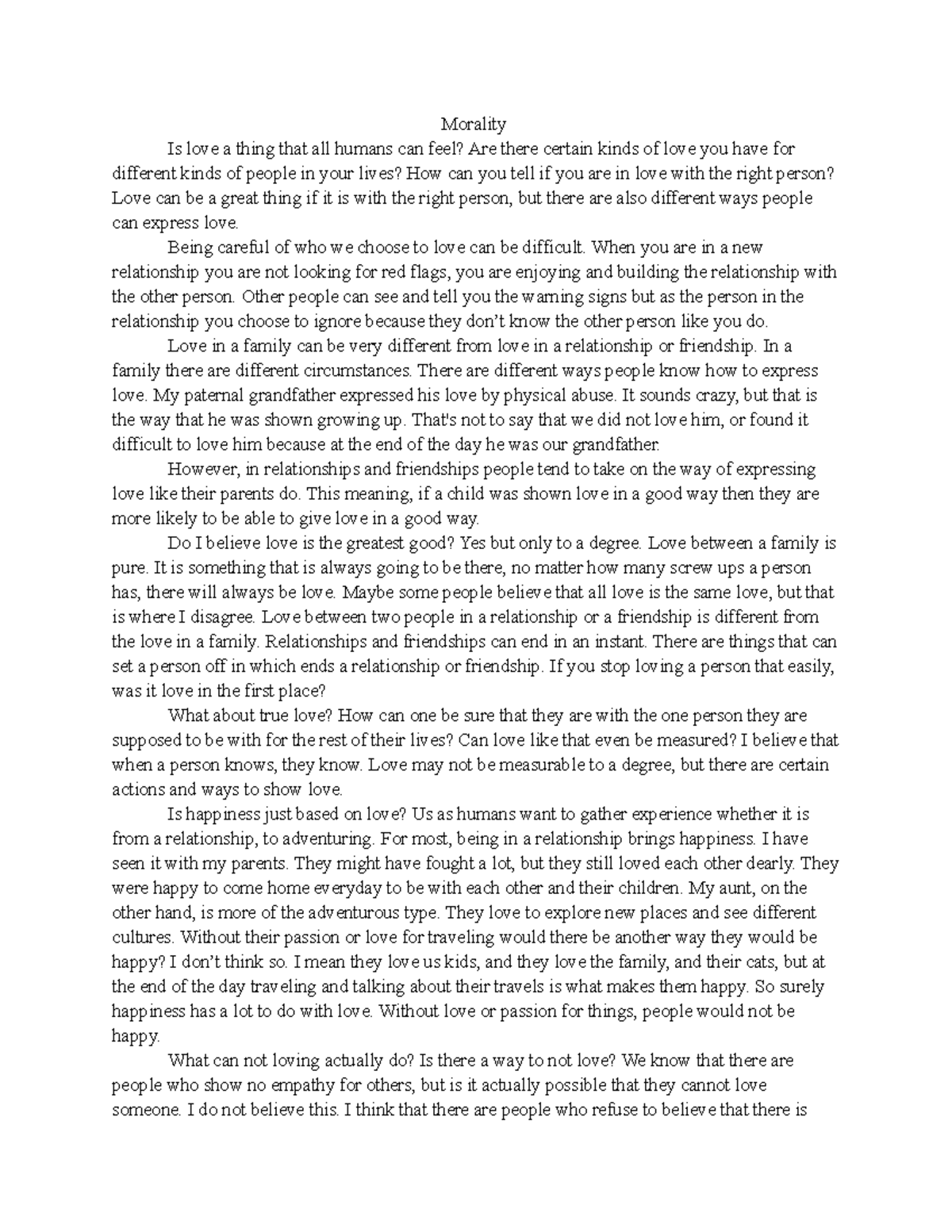 Morality - The essay dives into the feeling of love. From the Textbook ...