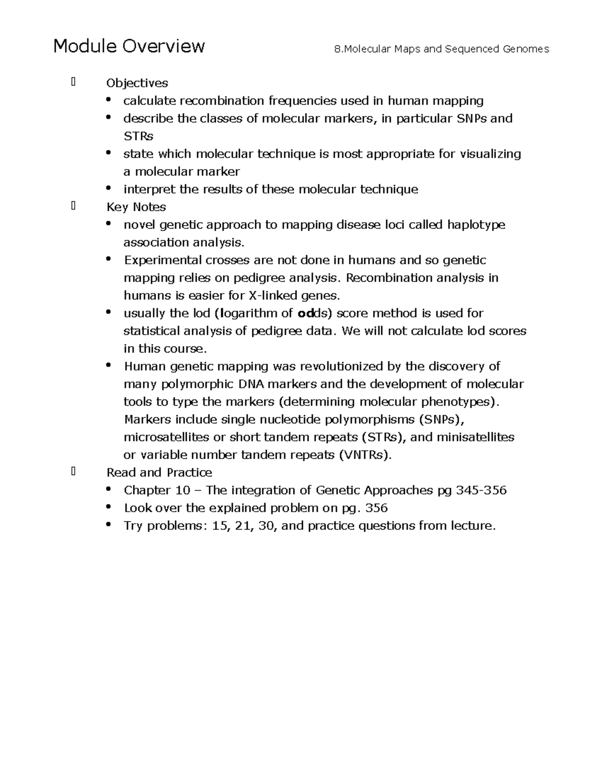 Bio 2C03 Module 8 Notes - Module Overview 8 Maps and Sequenced Genomes ...