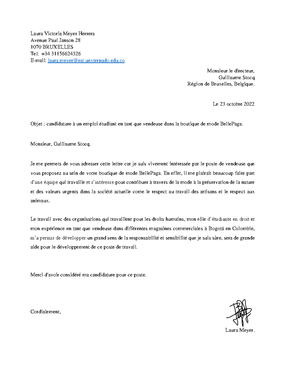 Belle Paga Motivation Letter Laura Meyer - Laura Victoria Meyer Herrera ...