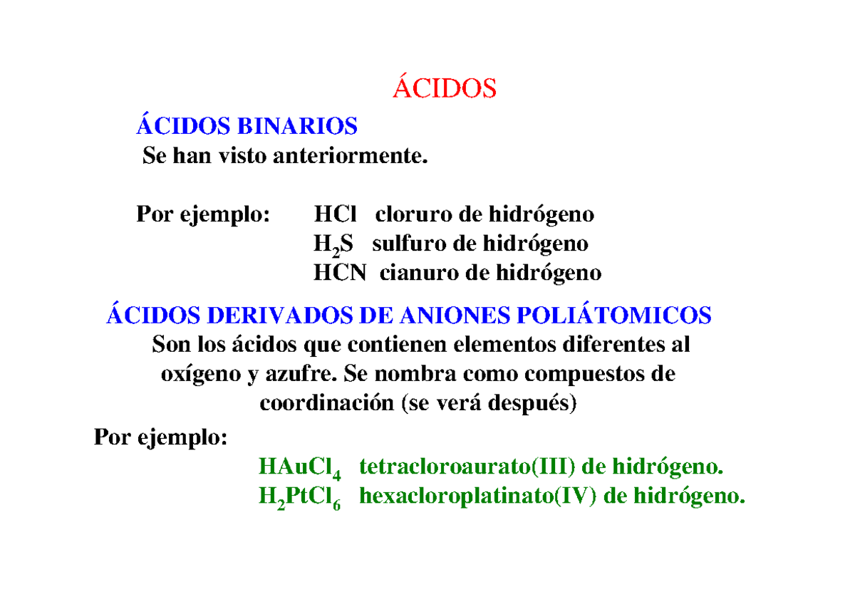 Formulacion 3. compuestos ácidos - ÁCIDOS ÁCIDOS BINARIOS Se han visto ...
