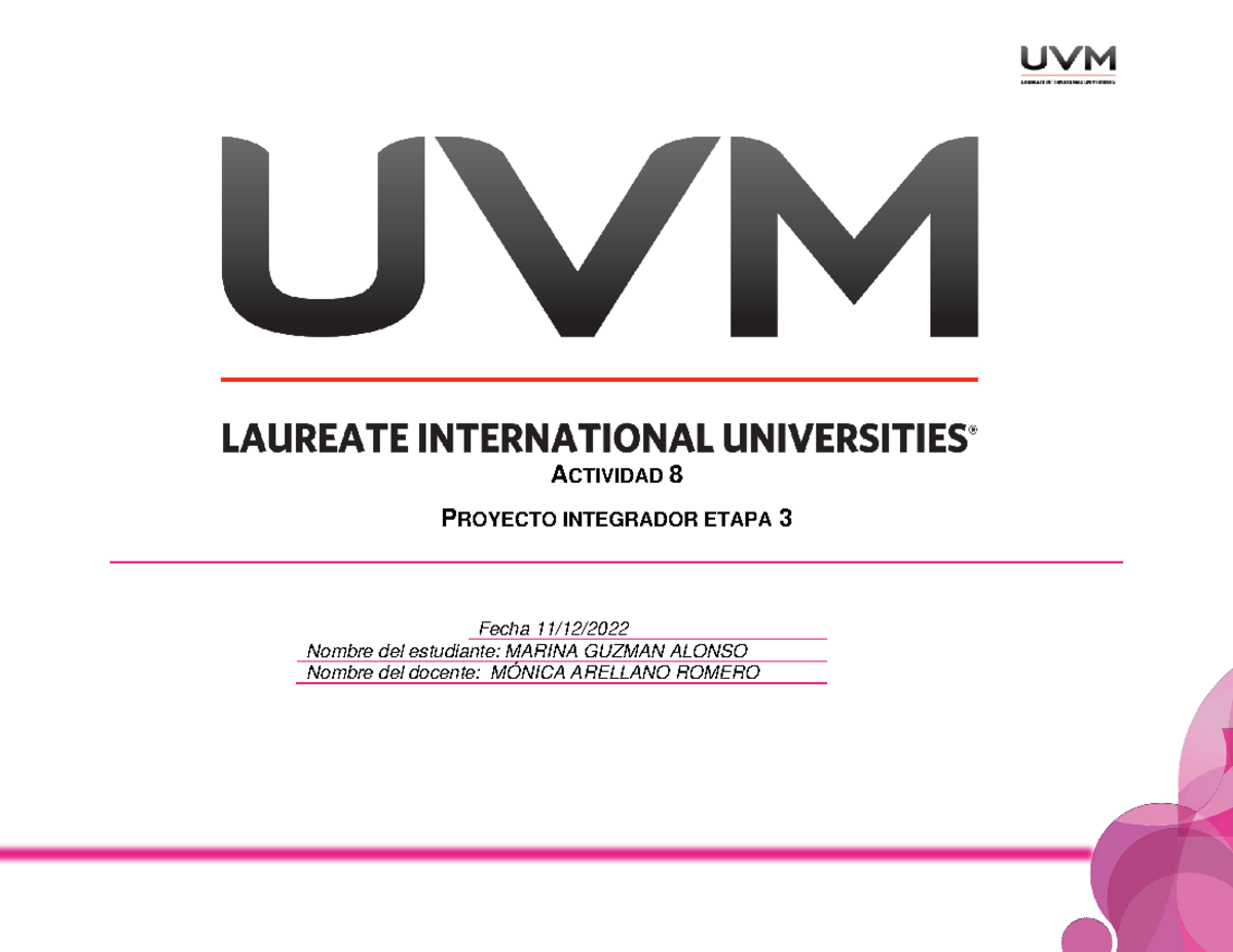A8 MGA DPC - A8_MGA_DPC.pdf - ACTIVIDAD 8 PROYECTO INTEGRADOR ETAPA 3 Fecha 11/12/ Nombre del ...