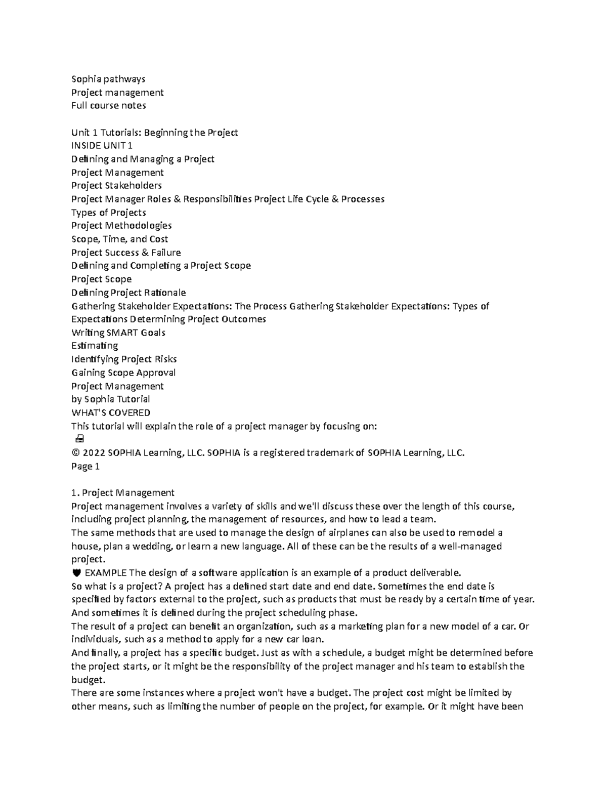 Sophia pathways project management full course work - Sophia pathways ...