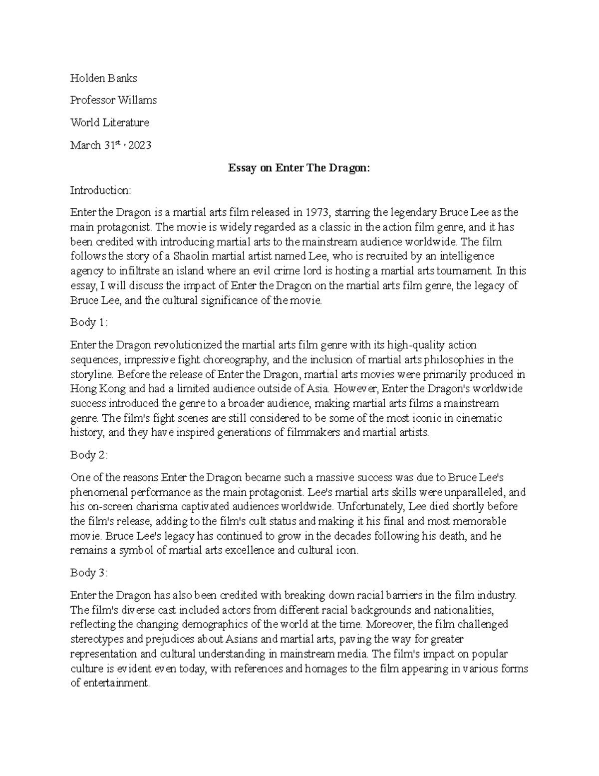 Essay on Enter The Dragon: Impact Legacy and Cultural Significance ...