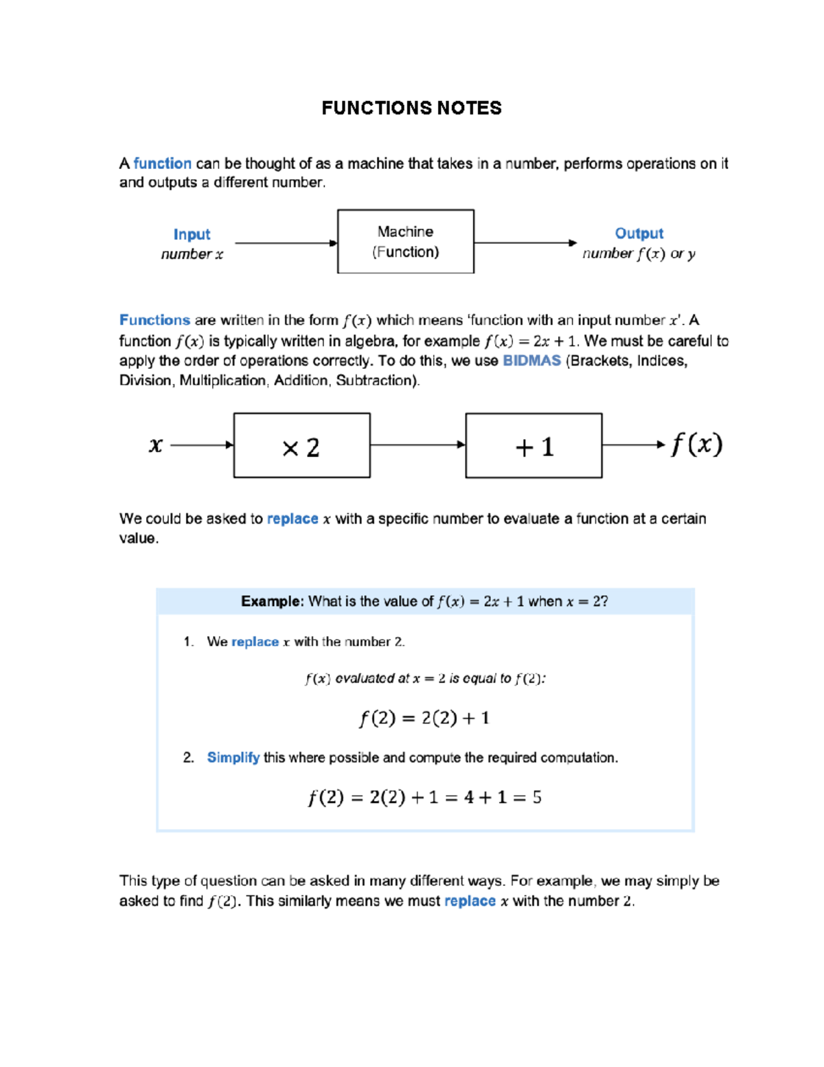 Functions notes - FUNCTIONS NOTES A function can be thought of as a ...