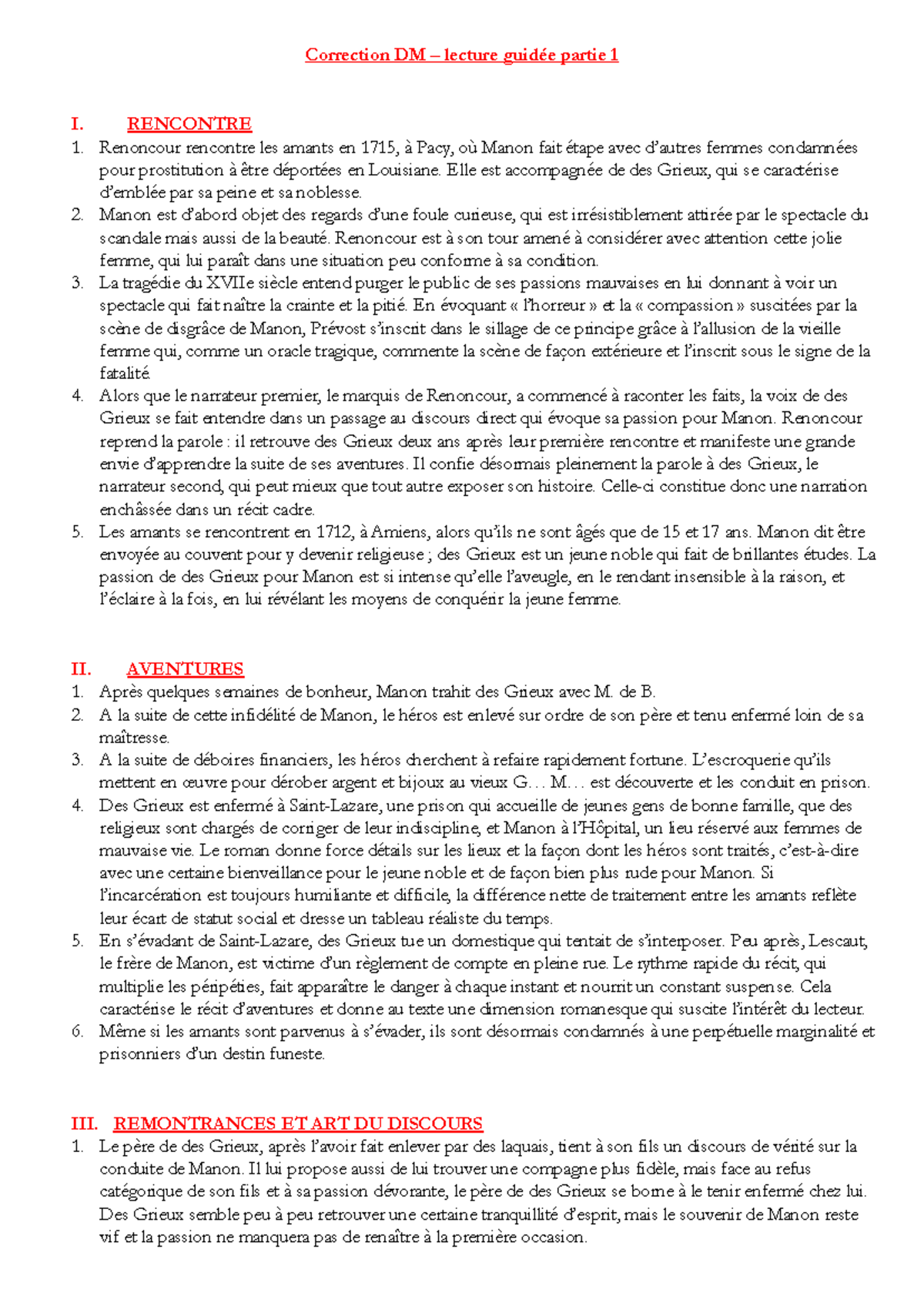 Correction DM - RENCONTRE Renoncour rencontre les amants en 1715, à Pacy, où Manon fait étape ...