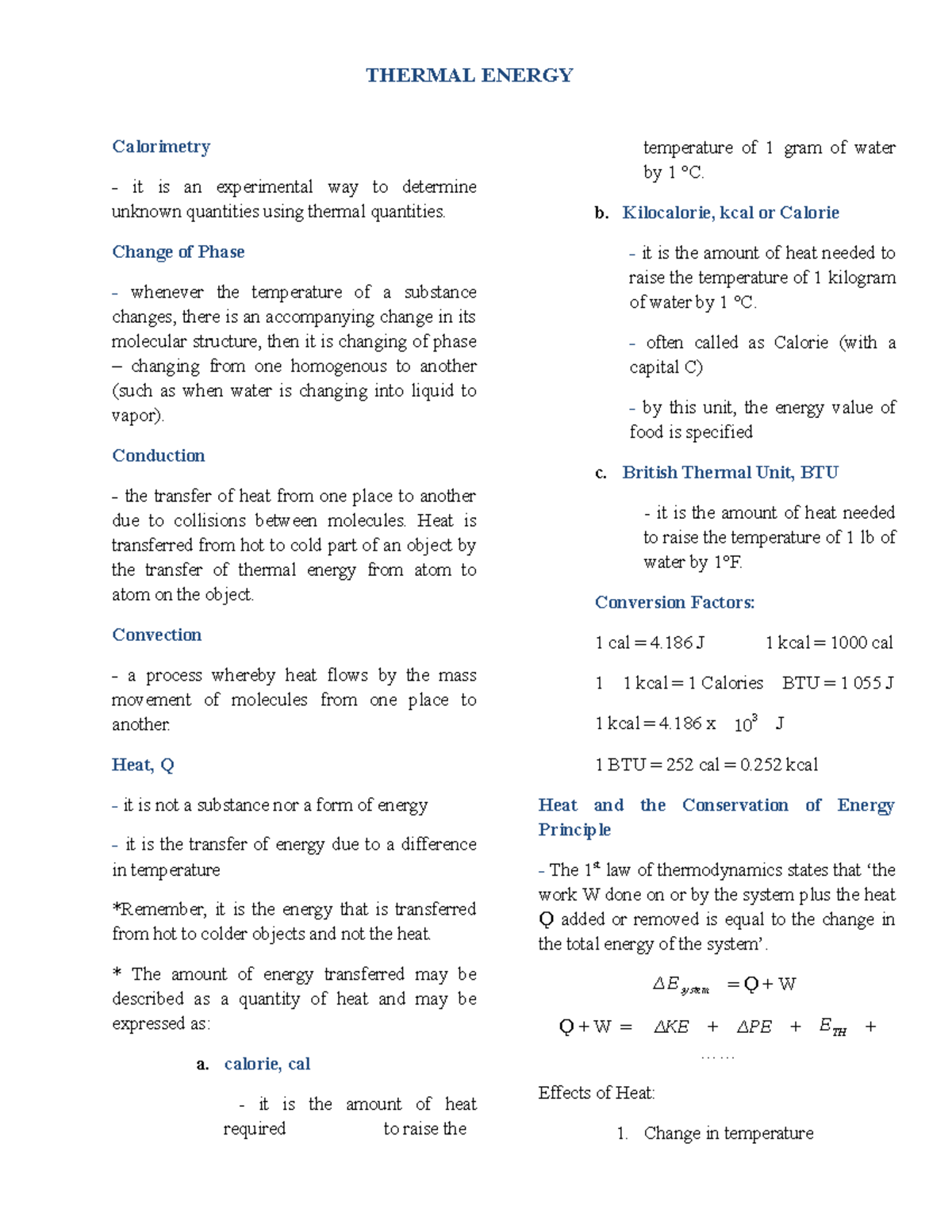Thermal Energy Glossary Physics - THERMAL ENERGY Calorimetry - it is an ...